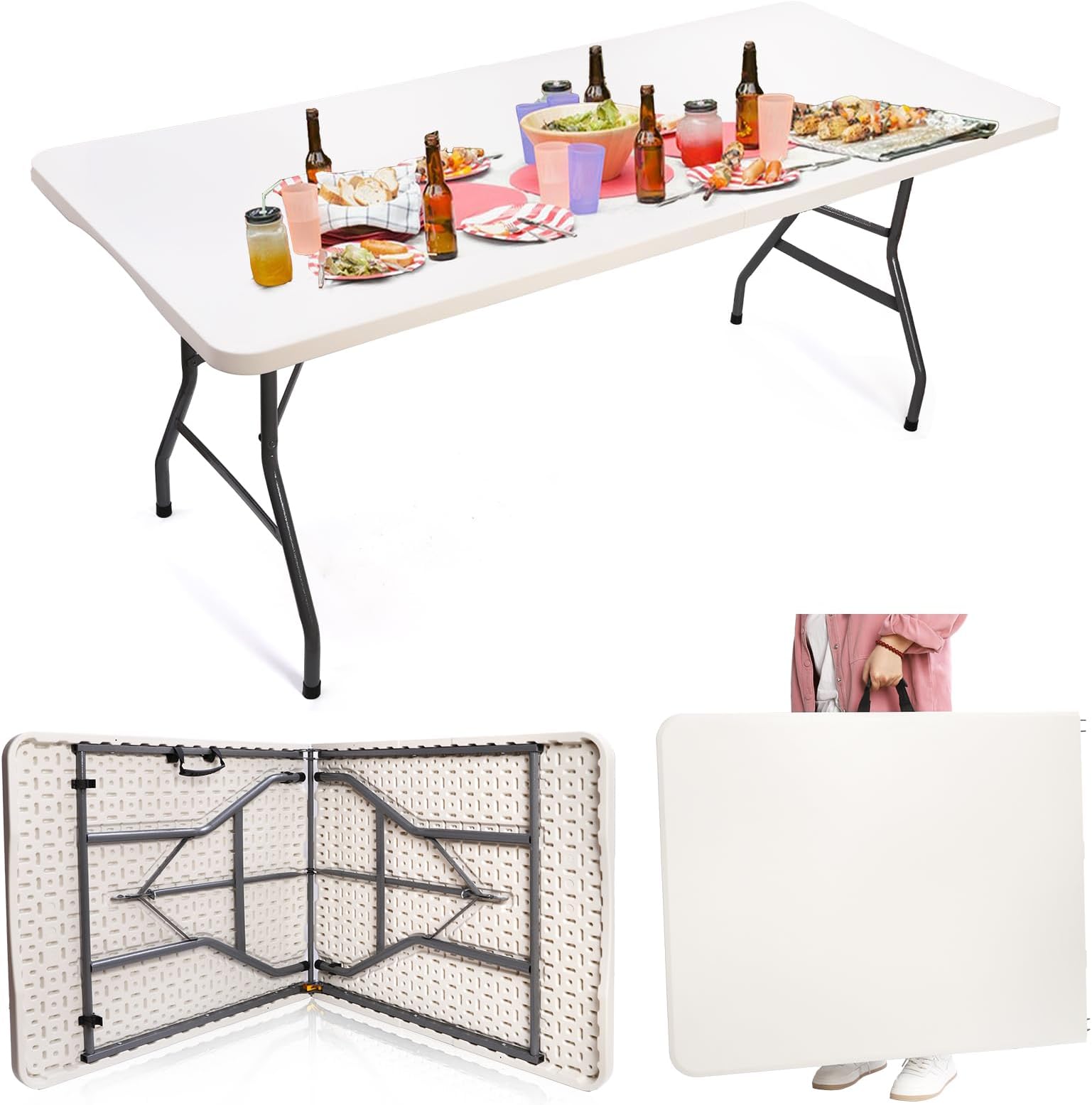 Amazon.com: Goaste 6 Foot Folding Table, Portable Plastic Dining Table ...