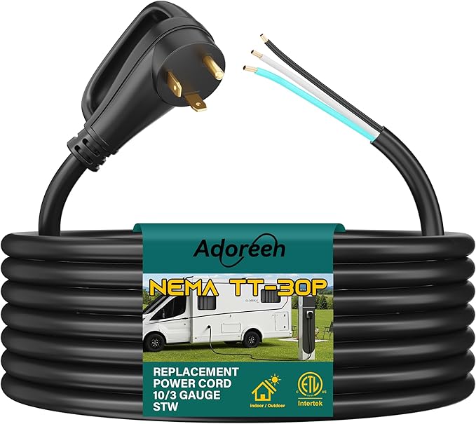 30 Amp RV Replacement Power Cord 10 Ft with Pigtail Open End 0.6 Ft, 10 ...