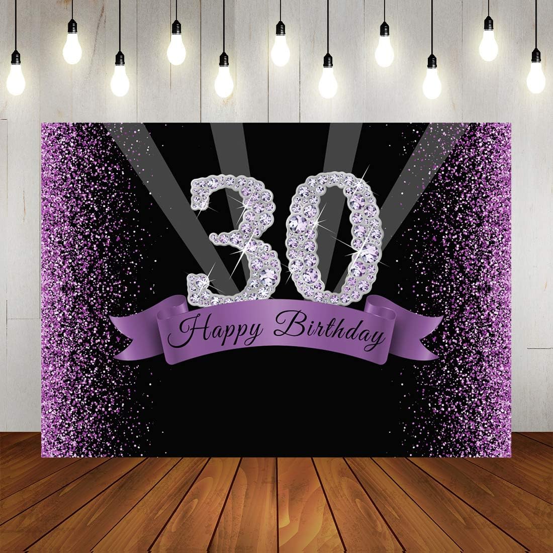 Amazon.com : Happy 30th Birthday Backdrop Glitter Purple and Black Dots ...