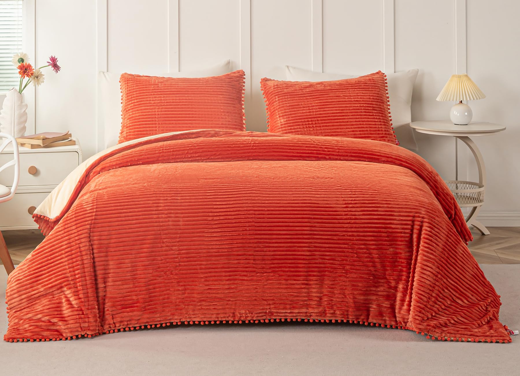 Burnt Orange Reversible Boho Oversize Cal King Comforter Set, 3pcs Rust ...