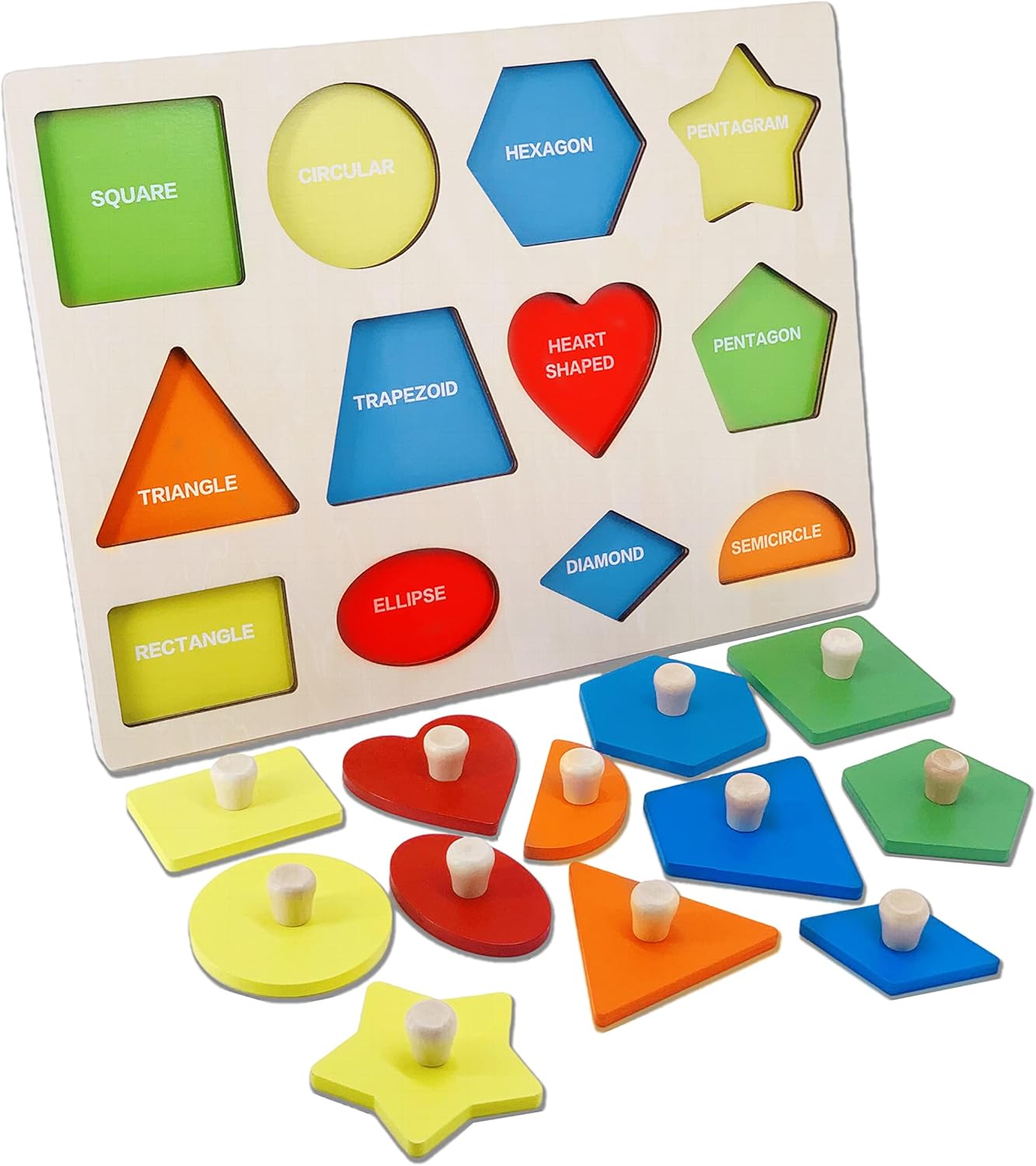 Amazon.com: 12 Block Montessori Toys,Shape Puzzles, Wooden Baby Puzzles ...