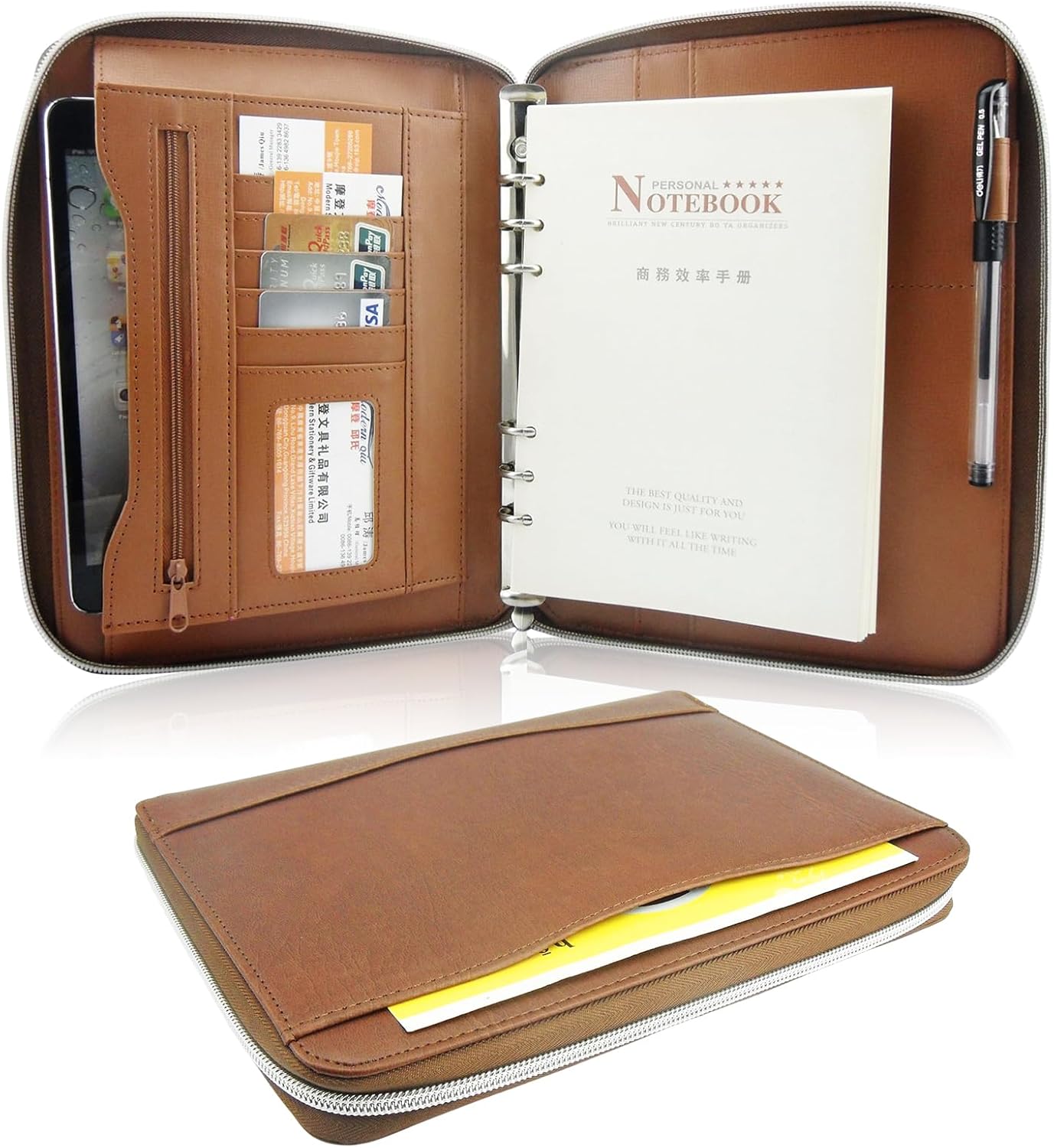 TOWNWEI Carpeta con cremallera Organizador de cartera de cuero de PU ...