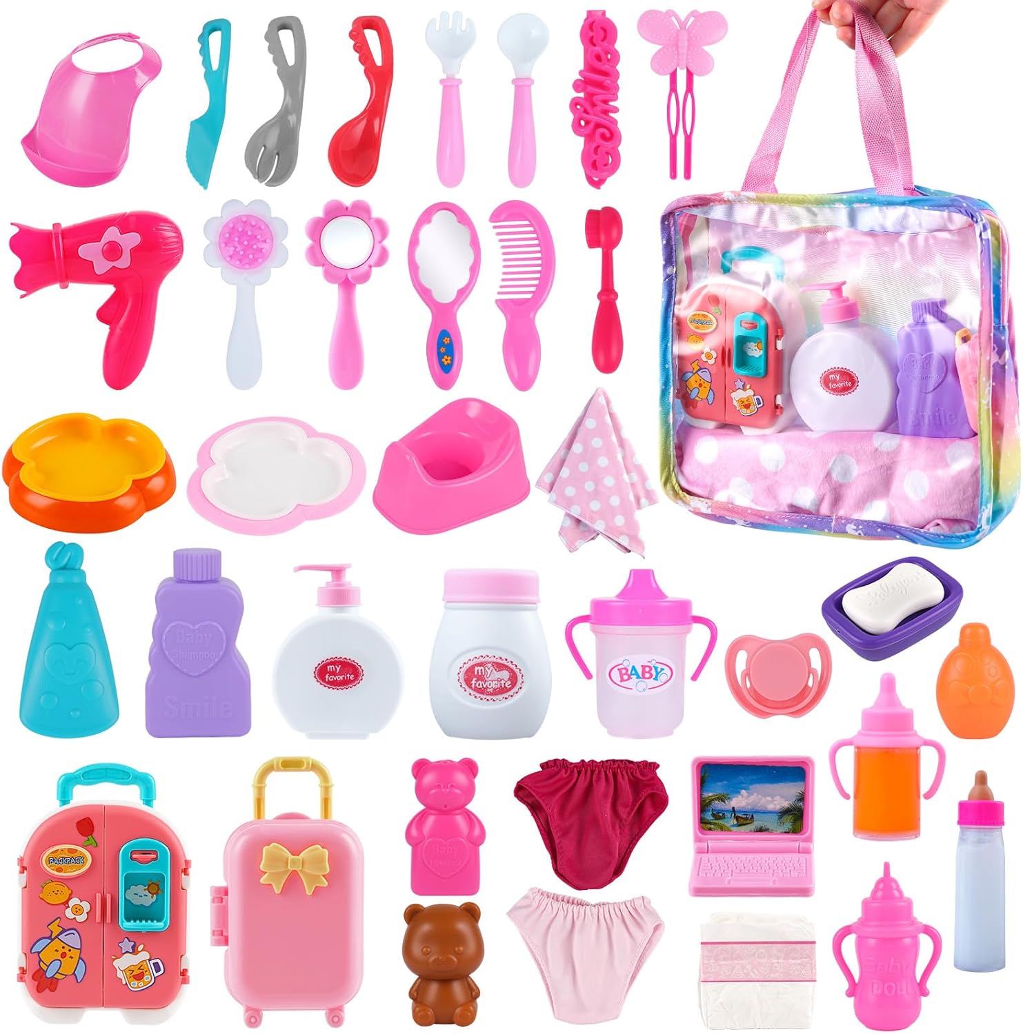Amazon.com: BABESIDE 40Pcs Baby Doll Accessories Set, Baby Doll Feeding ...