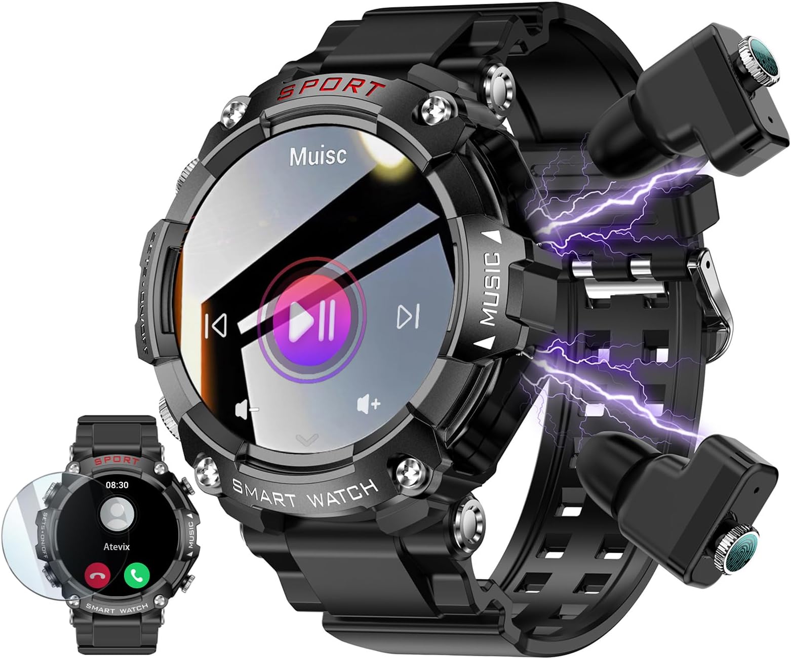 ATEVIX Smart Watch with Earbuds, 1.52" HD Screen Smartwatch for Men ...