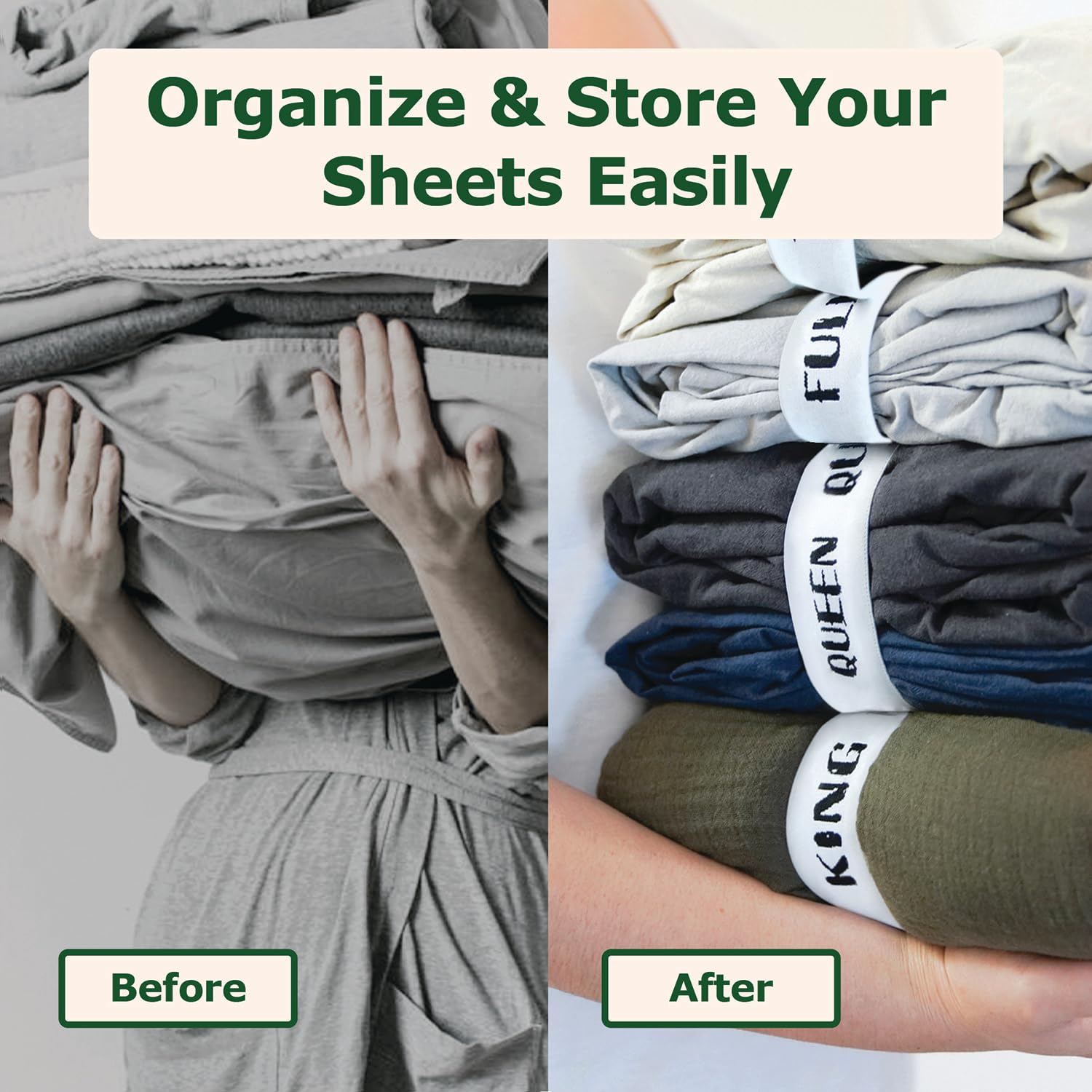 Snapklik.com : Bed Sheet Organizer And Storage Size Label Bands Sheets ...