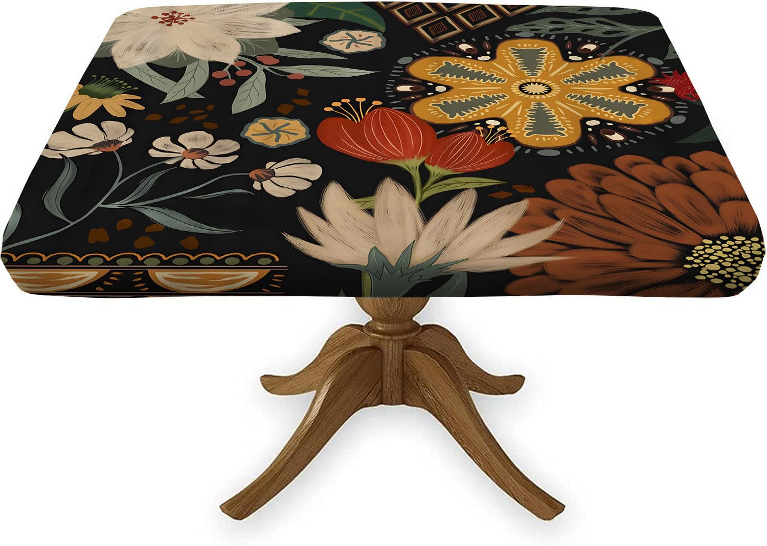 Amazon.com: Meetfeb Boho Square Fitted Tablecloth with Elastic ...