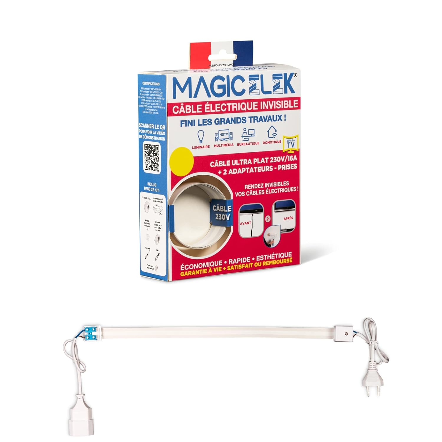MAGIC ELEK - Ultra-flat 1M 230V/16A electric cable - invisible ...