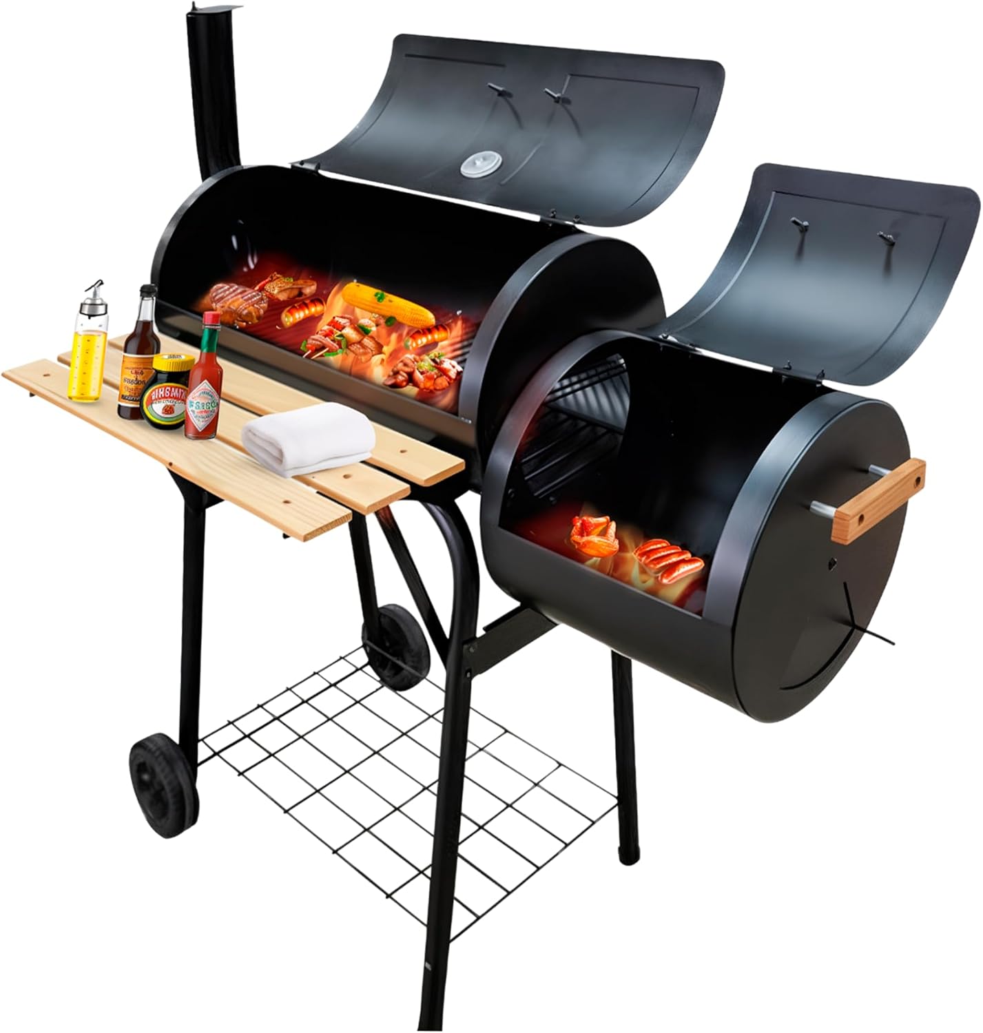 Bluelander Asador, Asador para Carbón Premium, 114 cm * 104 cm * 53 cm, Tipo Barril con Llantas ...