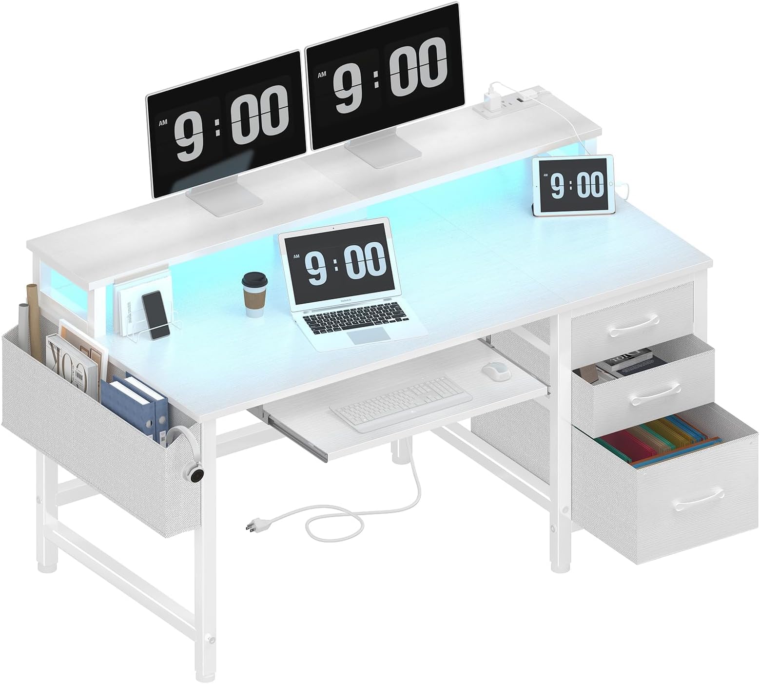 Amazon.com: ODK Gaming Desk with Led Lights and Power Outlet, 48 Inch ...