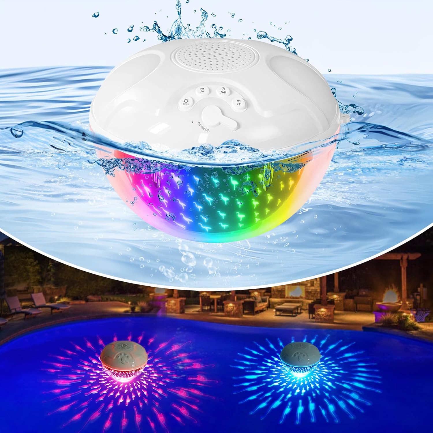 Amazon.com: Blufree Floating Pool Speaker with Colorful Lights ...
