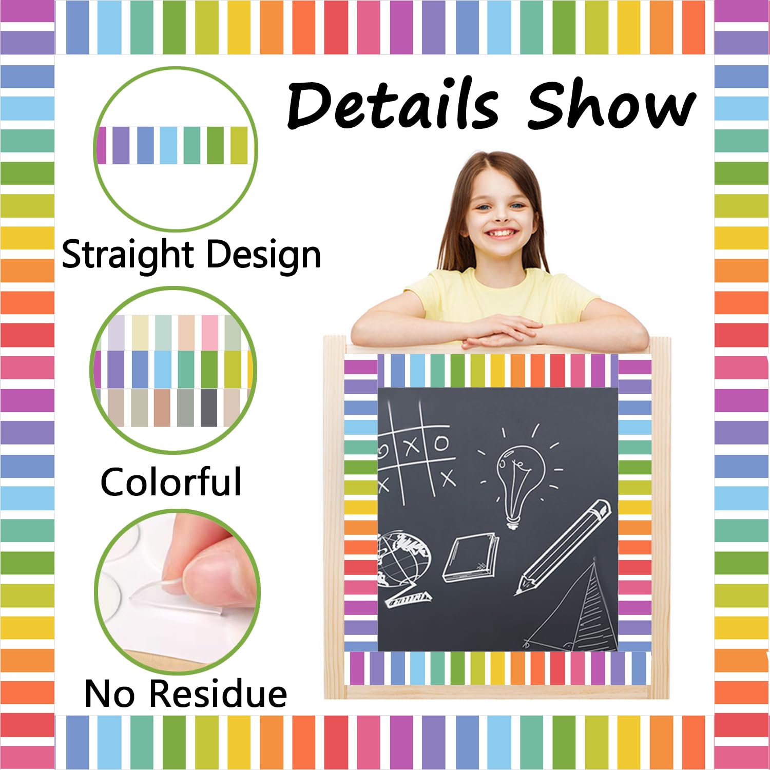 Acidea Classroom Bulletin Board Border, 196.8 Feet Stripes Straight ...