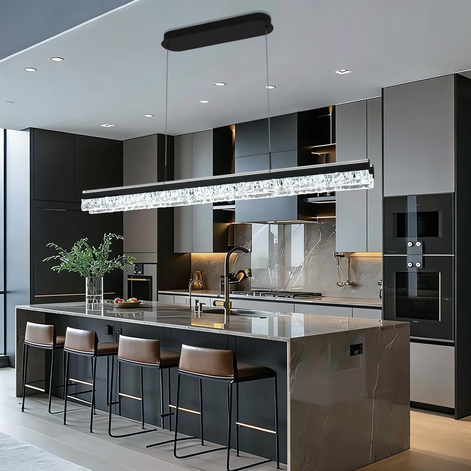 szcflaghip 59" Modern Linear Chandelier Black Modern Pendant Light ...