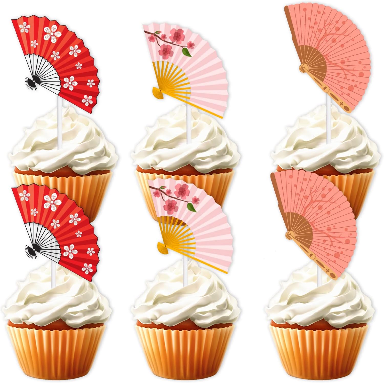 Amazon.com: 18pcs Pink Folding Fan Dessert Cupcake Topper Retro ...