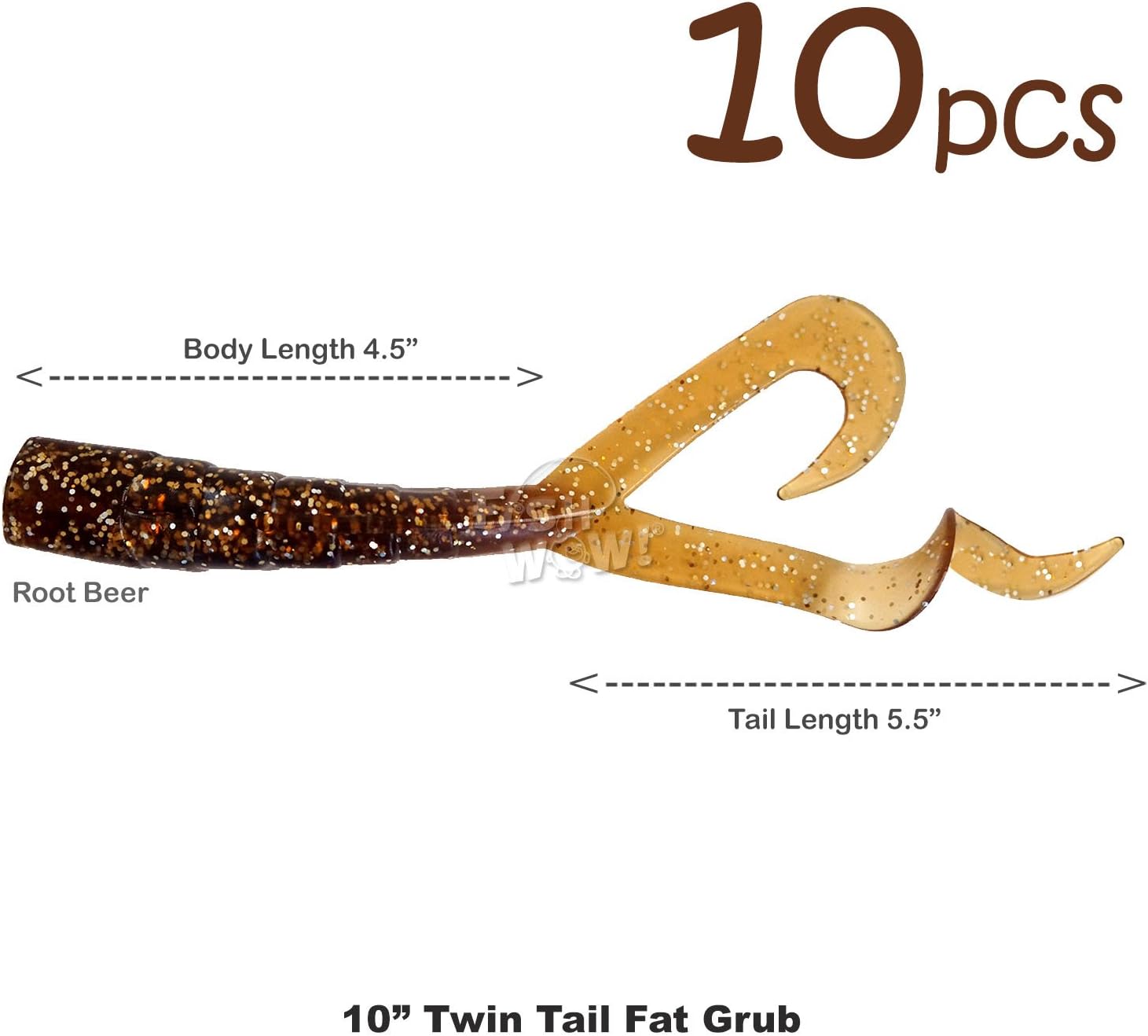 Amazon.com : 10pcs Root Beer 8 inch Twin Tail Perch Grub 10" (with Tail ...