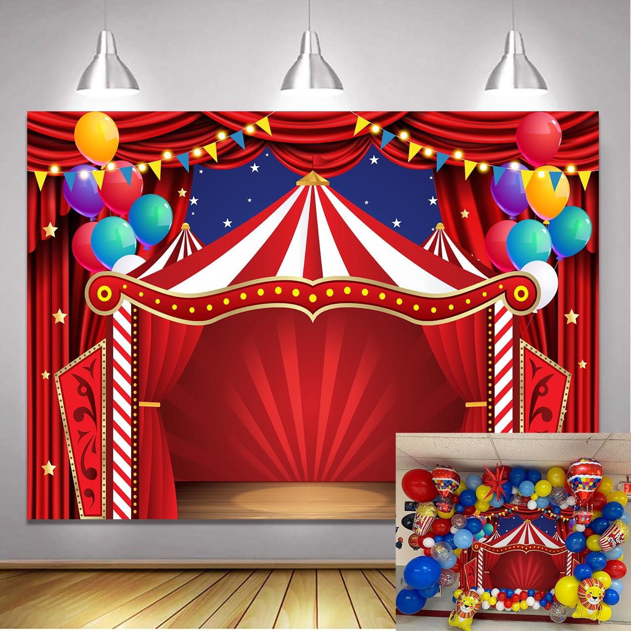 7x5ft Red Circus Carnival Backdrop Curtain Stars Background Children's Birthday Party Cake Table ...