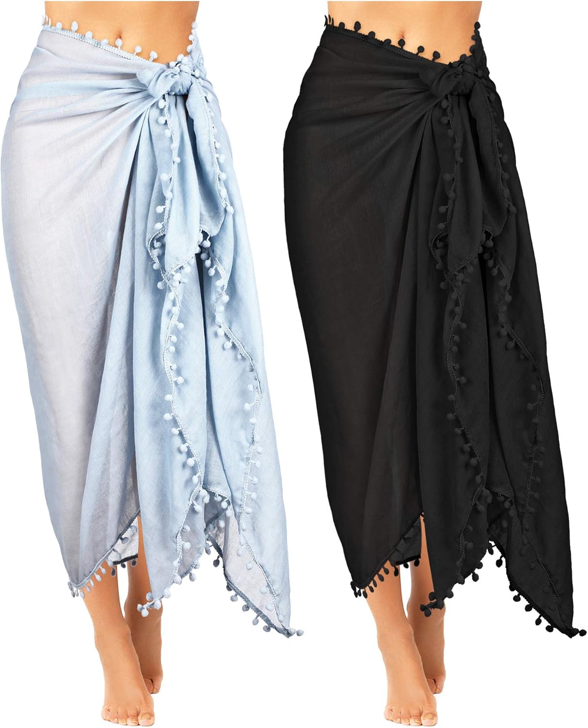 Boao 2 Pieces Women Sarong Coverups Long Sarong Plus Size Beach Wrap ...