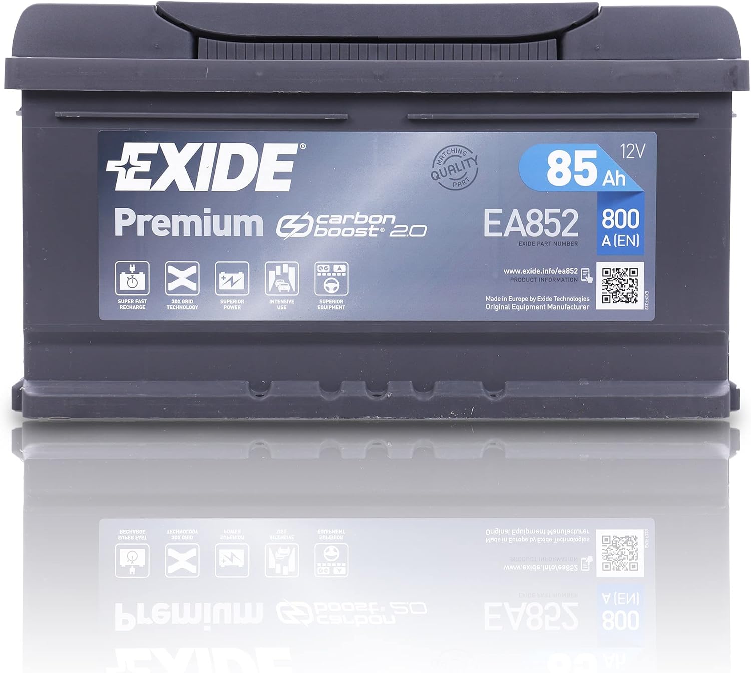 Exide Premium Carbon Boost EA852 12 V 85 Ah 800 A car battery : Amazon ...
