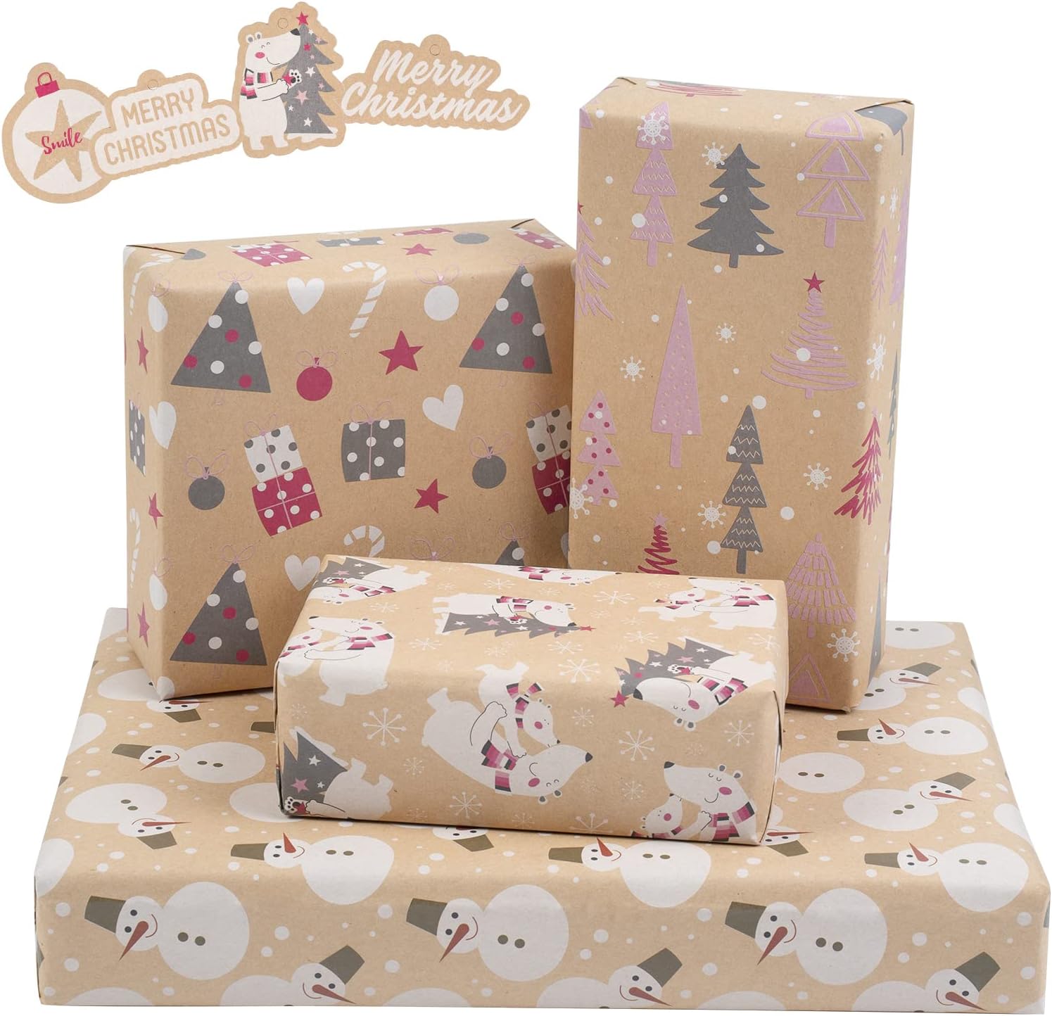 Amazon.com: BIOBROWN Christmas Wrapping Paper Bundle Kids Christmas ...