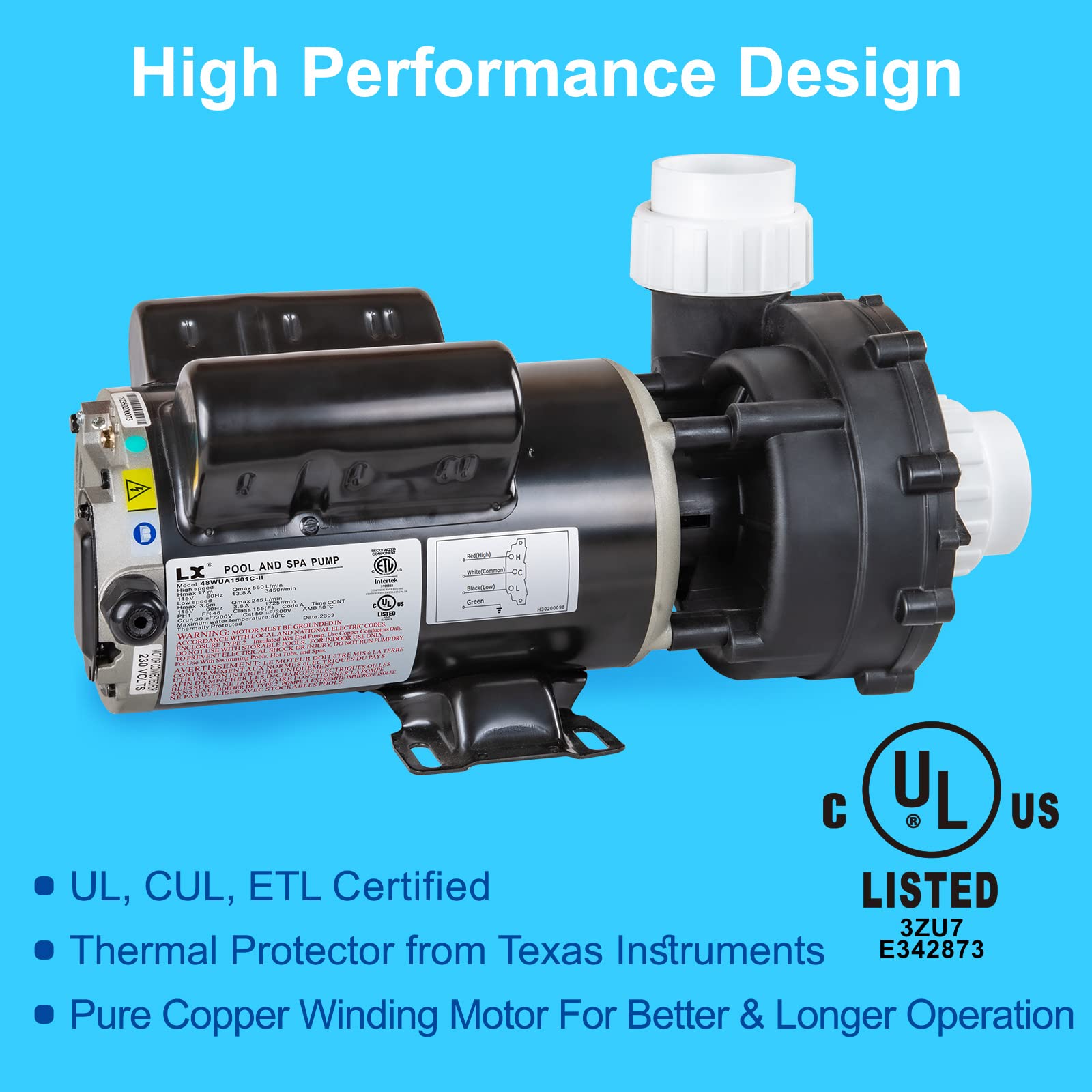 Snapklik.com : LINGXIAO SPA Pump, 2HP Hot Tub Pump - 2 Speed LX SPA ...