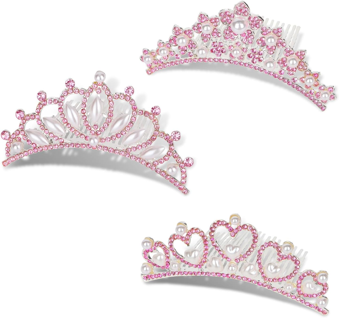 Amazon.com: GAFATORY 3 Pcs Pearl Pink Tiaras for Girl Princess Crowns ...