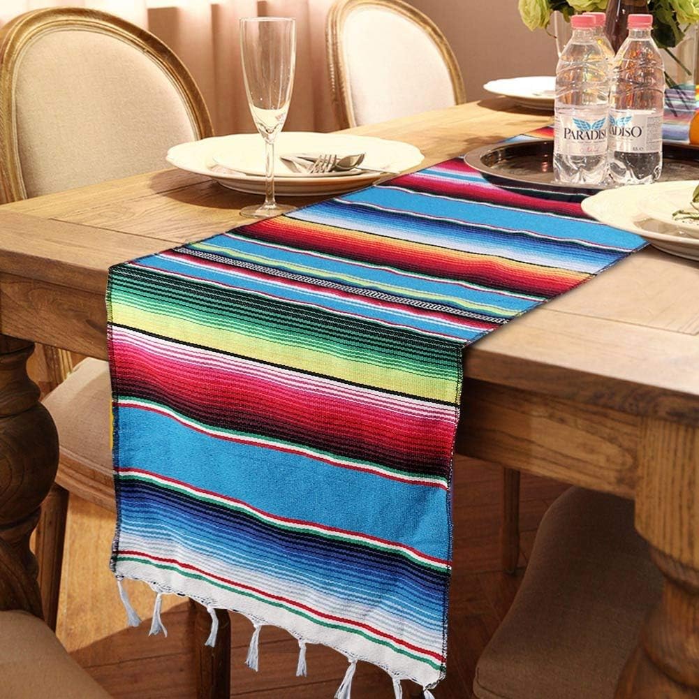 Amazon.com: OurWarm Mexican Table Runner Handwoven Fringe Cotton Serape ...