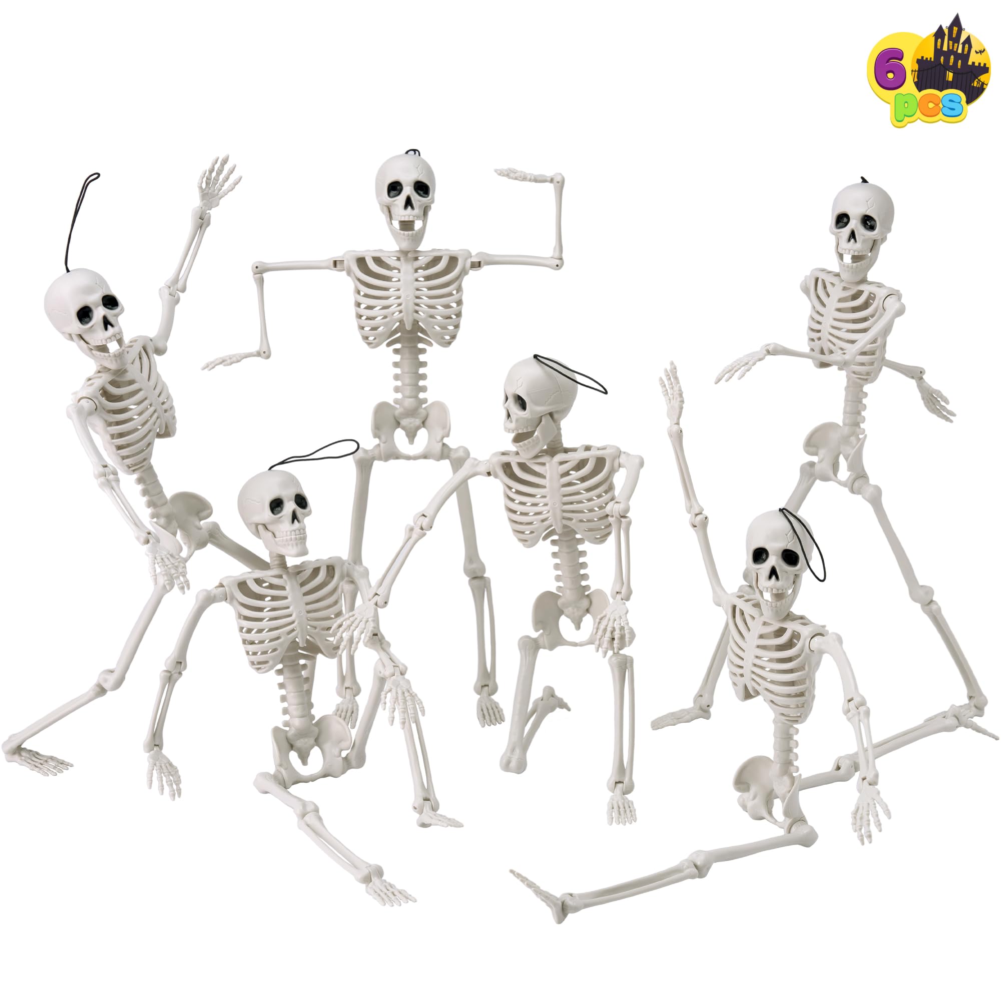 Amazon.com: JOYIN 6 PCS 16" Halloween Posable Skeletons Hanging Full ...