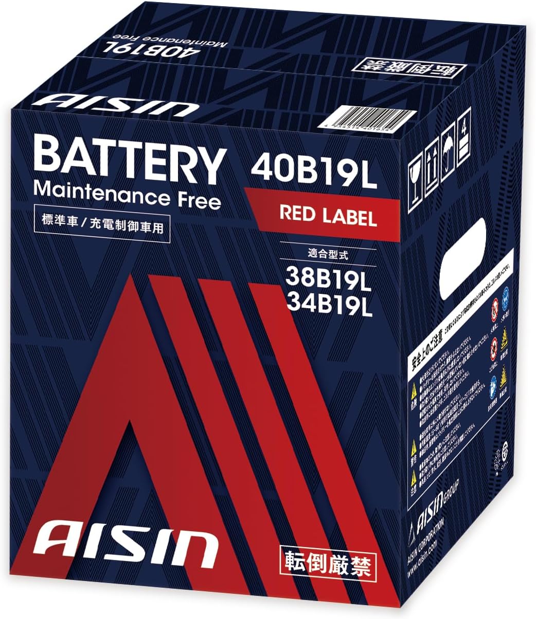 Amazon.co.jp: アイシン(AISIN) 車用 バッテリー 40B19L (38B19L 34B19L) 標準車/充電制御車対応 RED LABEL BTRAZ-9040B19L ...