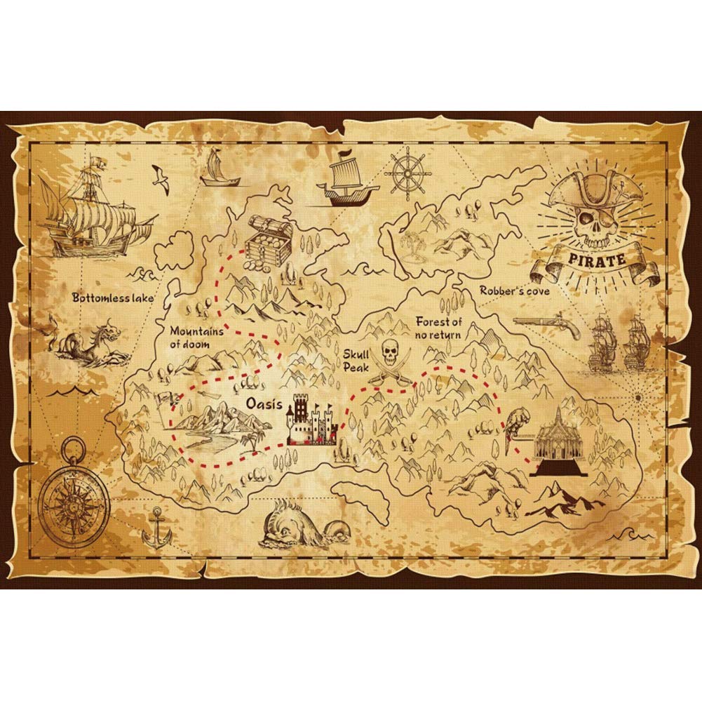 Oerju 5x4ft Pirate Treasure Map Backdrop Retro Old Maps Island ...