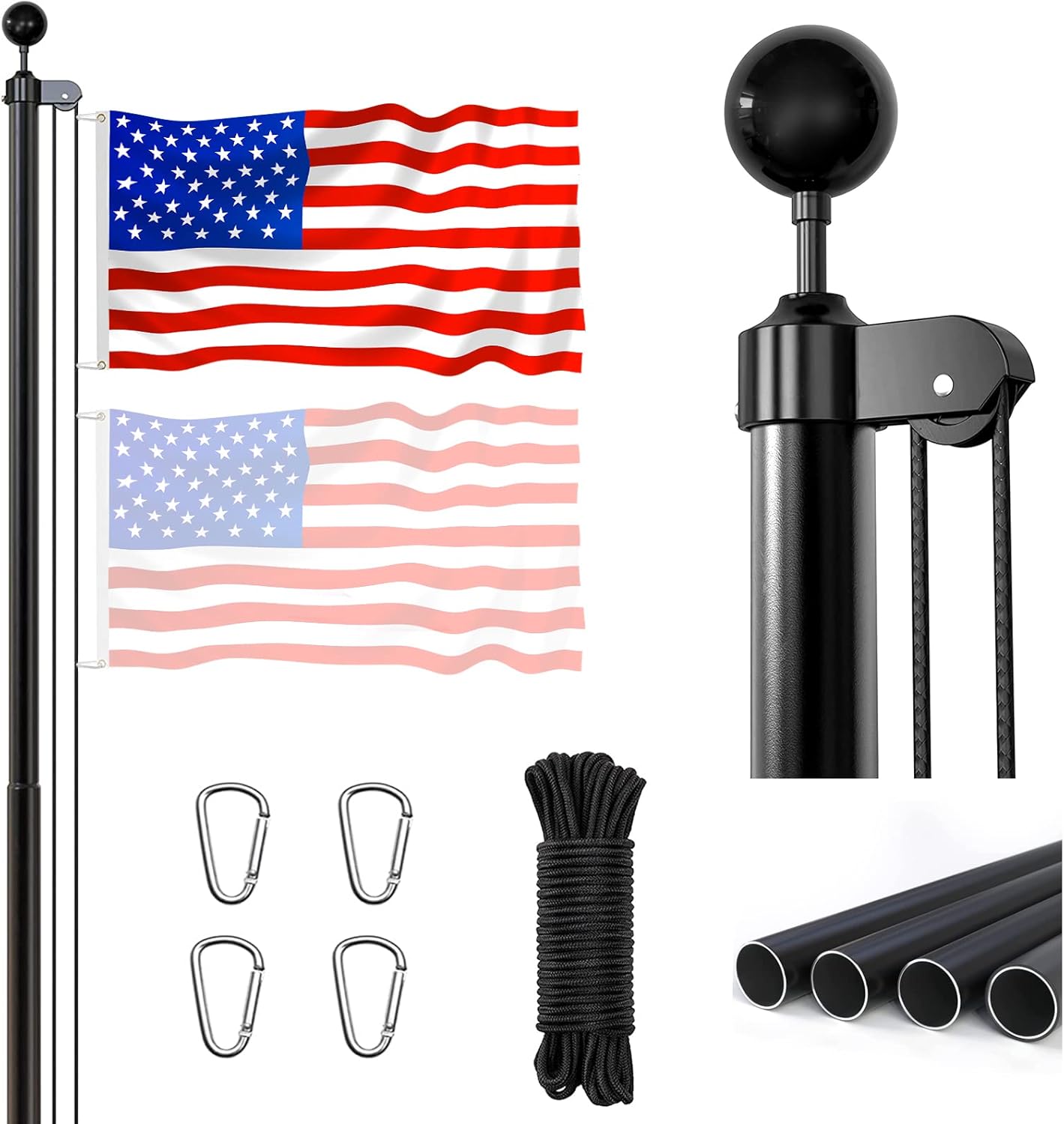 Amazon.com : iElyiEsy Flag Poles for Outside House, 20FT Heavy Duty ...