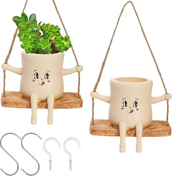 Amazon.com: Hedume 2 Pack Swing Face Planter Pots, Hanging Resin Flower ...