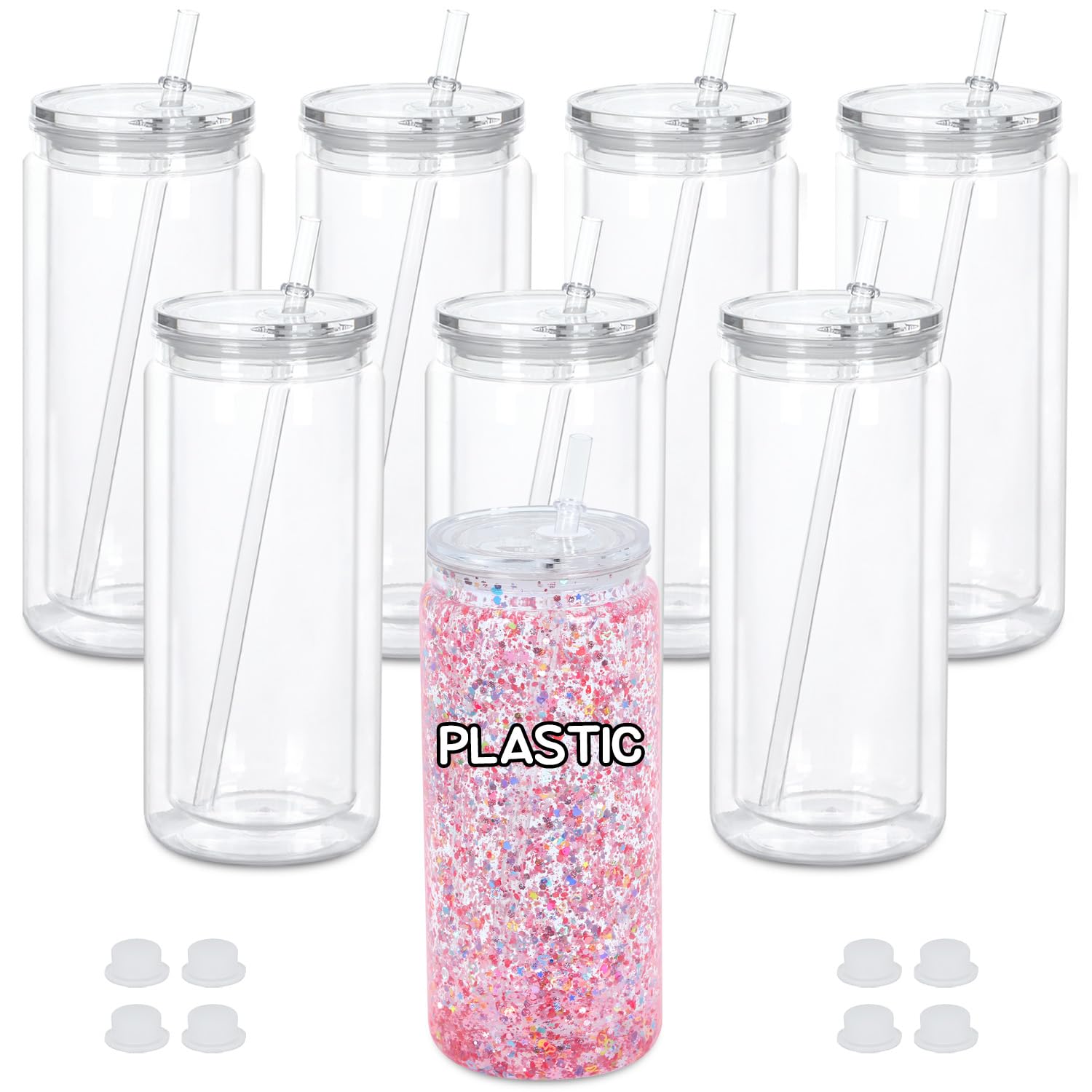 Amazon.com | Maucircol 20 Oz Plastic Snowglobe Tumbler, 8 Pack Pre ...