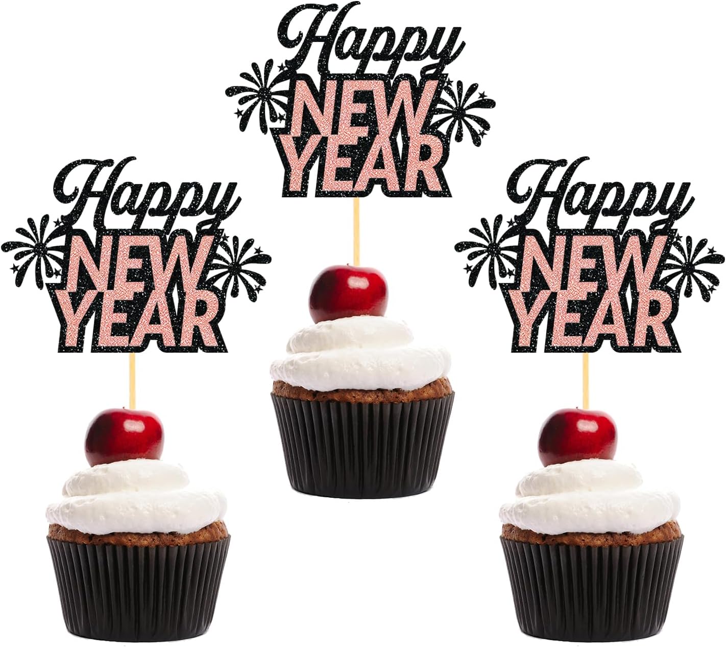 Amazon.com: 24 PCS Happy New Year Cupcake Toppers, Glitter 2026 Cake ...