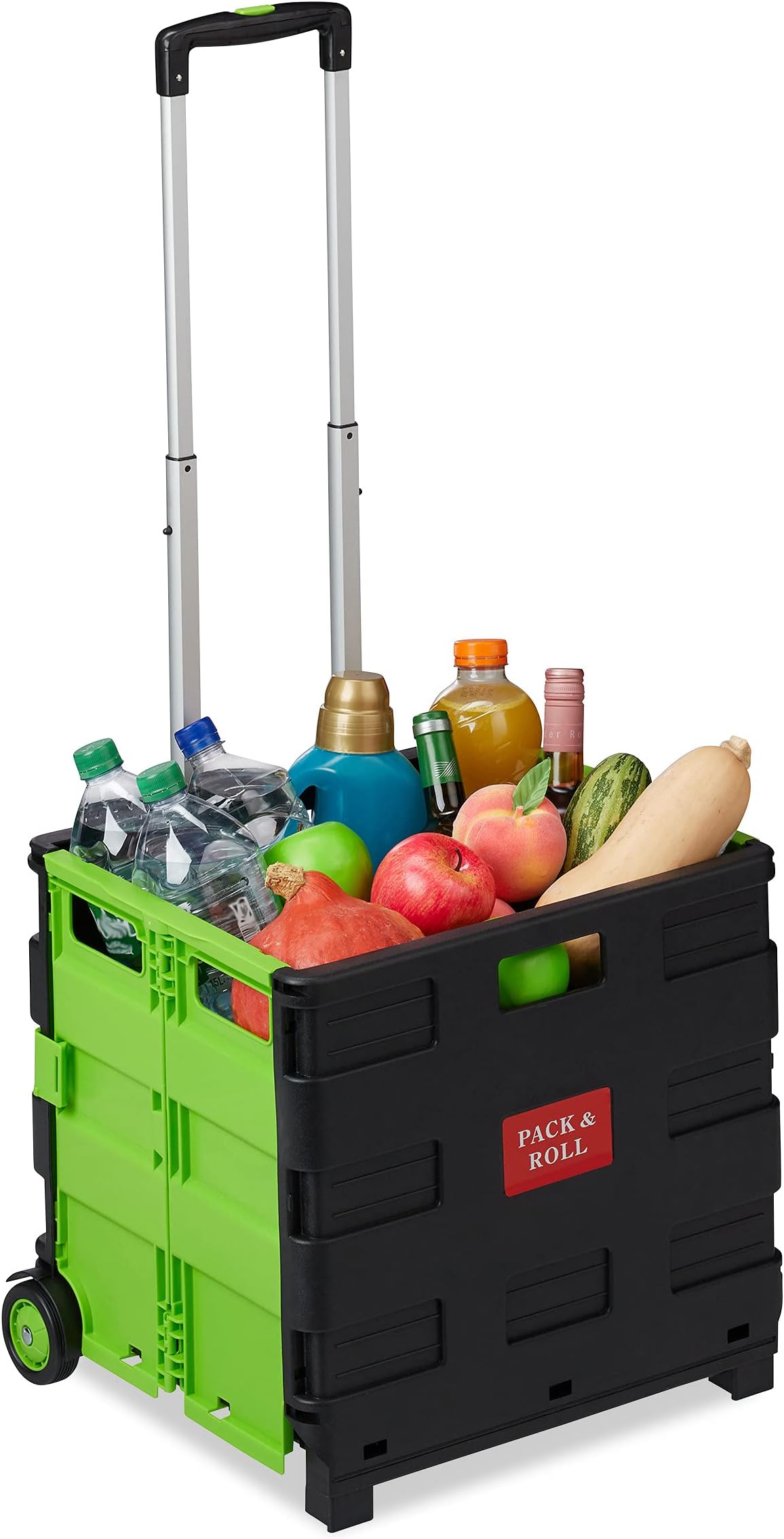 Relaxdays Folding Shopping Trolley, Telescopic Handle, 2 Rubber Wheels ...