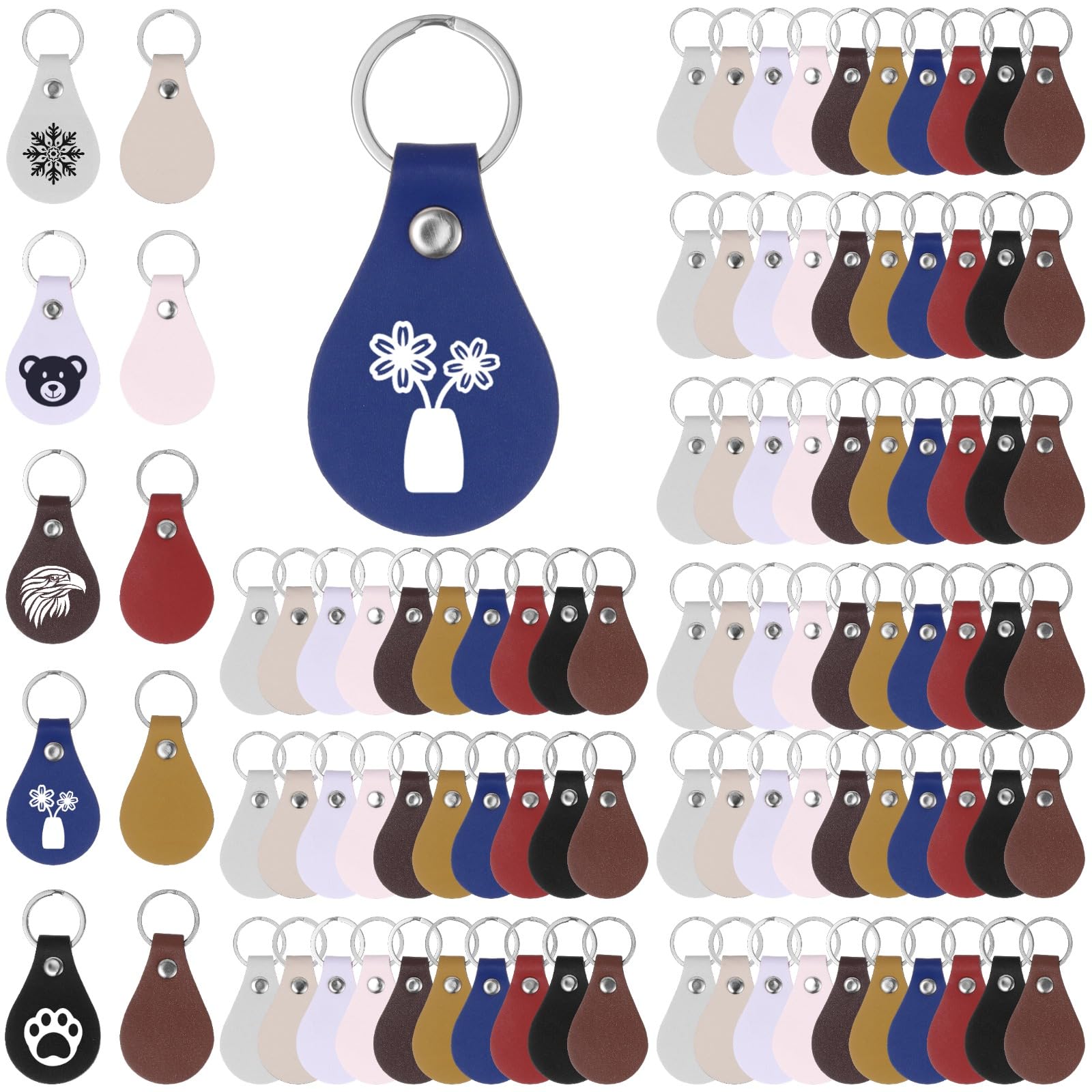 Amazon.com: 100 PCS PU Leather Keychains, DIY Leather Key Fob Kit ...