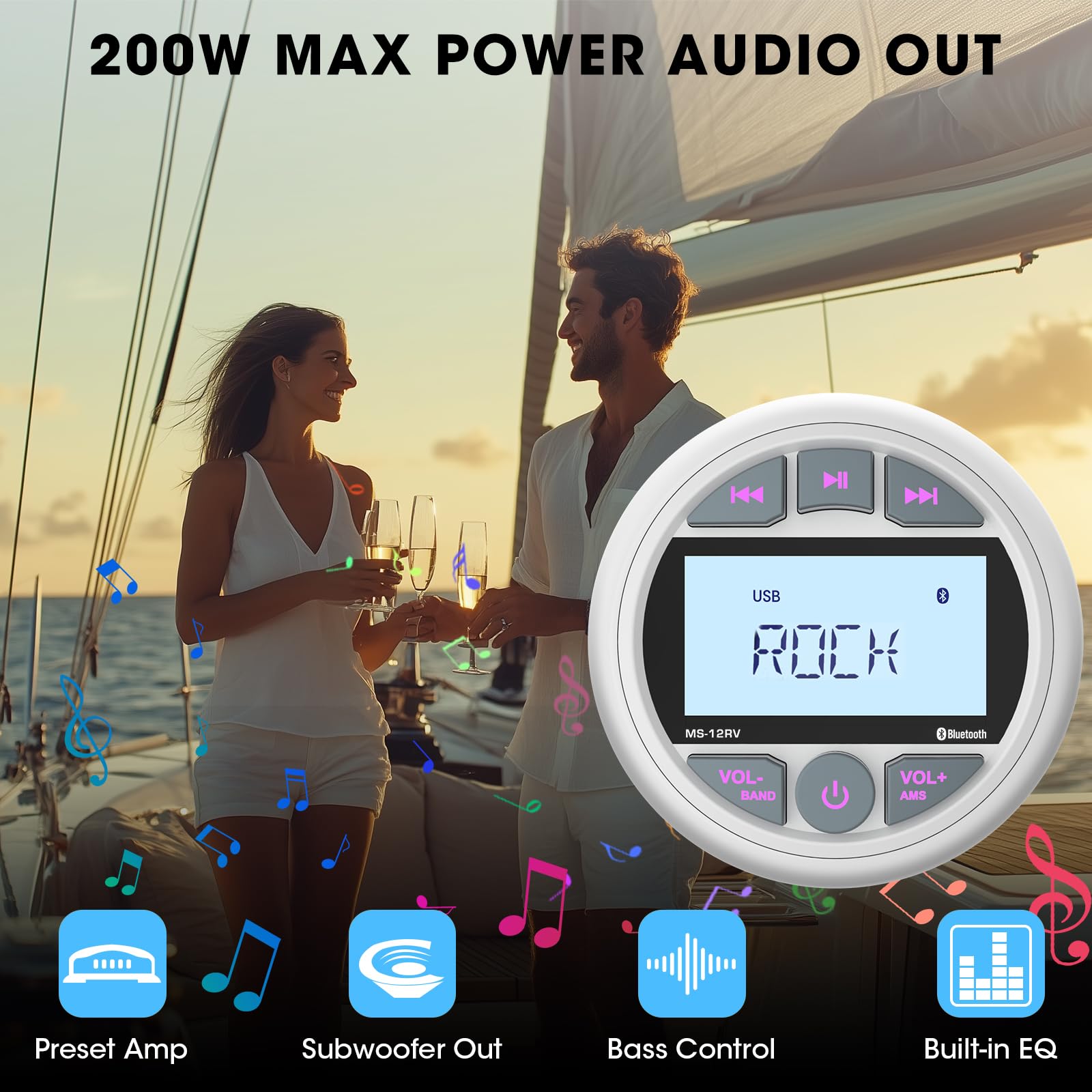Snapklik.com : Bluetooth Marine Stereo Receiver: Waterproof Gauge Radio ...