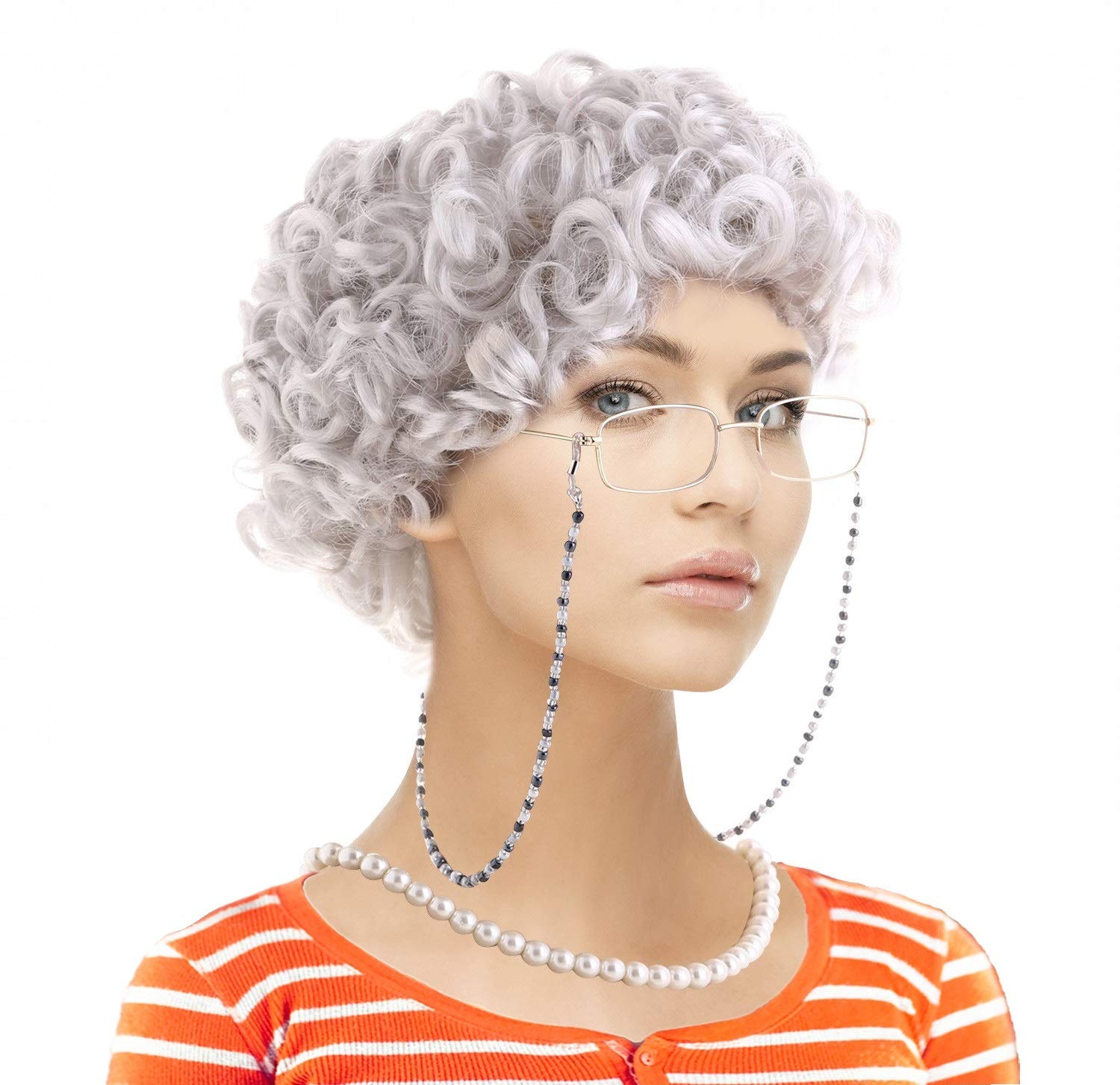 Amazon.com: Feacole Old Lady Costume Set-Grandmother Wig,Wig Caps ...