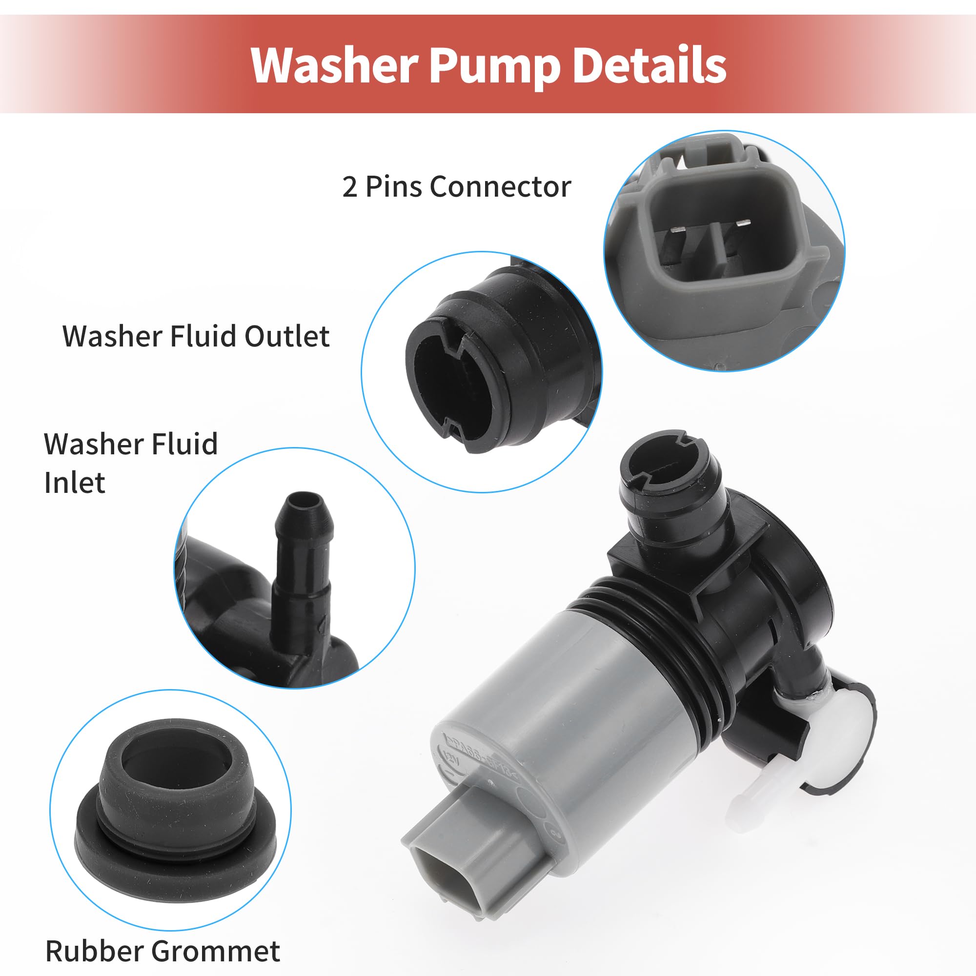 Windshield Washer Pump - Replacement For Toyota/Hyundai (Part ...