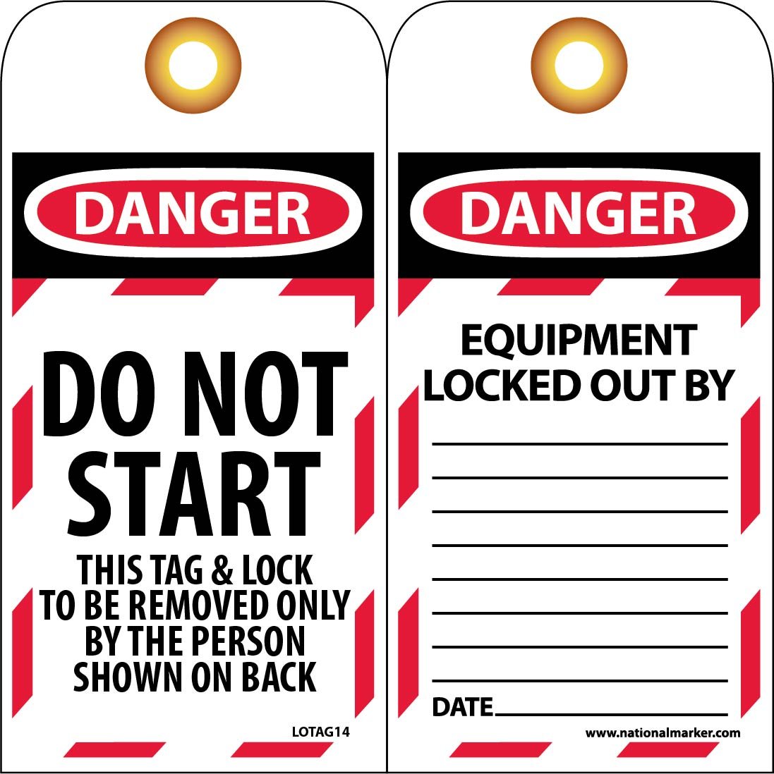 NMC LOTAG14 Lockout Tag, "DANGER DO NOT START. . .", 3" Width x 6 ...