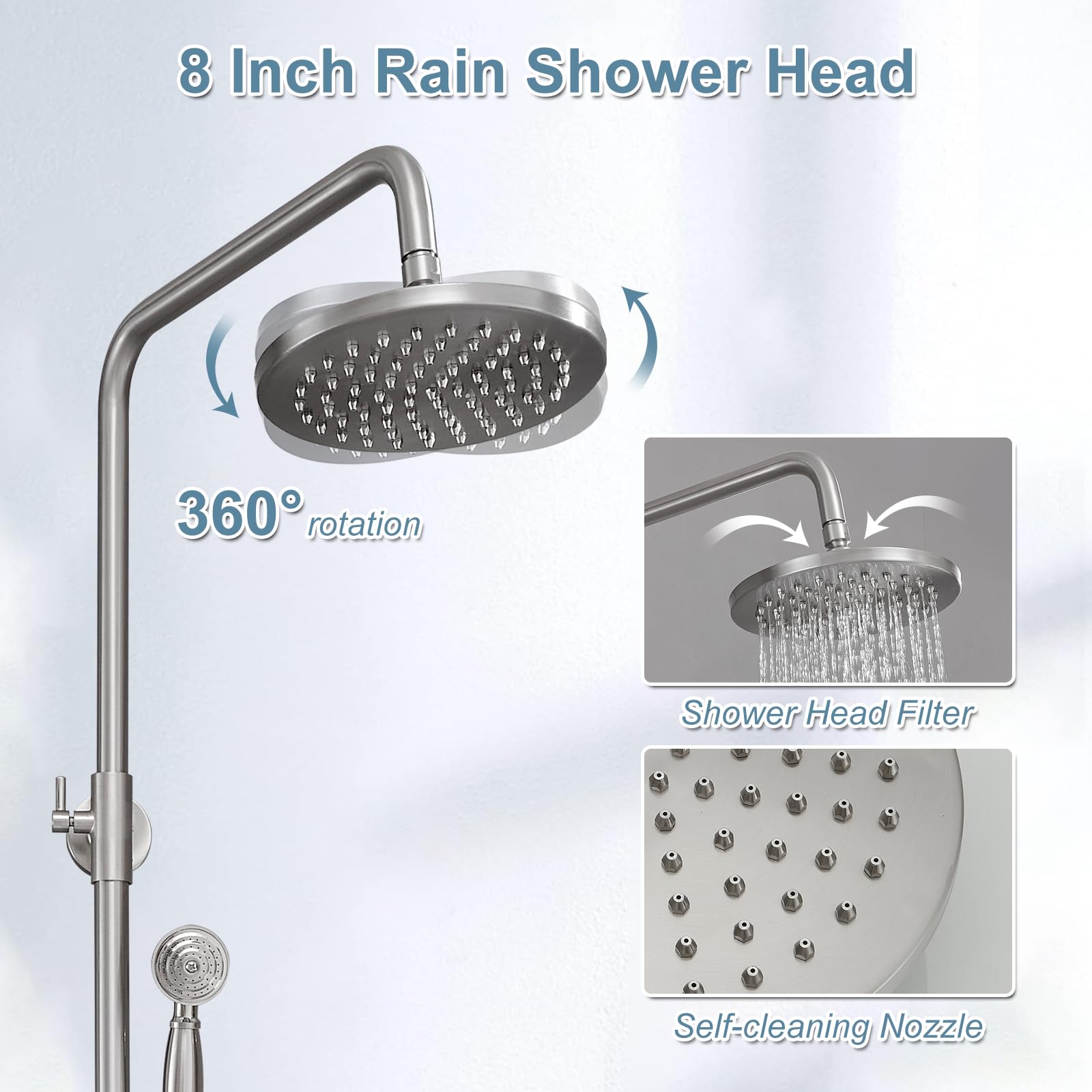 BWE Outdoor Shower Fixture Brushed Nickel Exposed Shower Faucet Combo ...