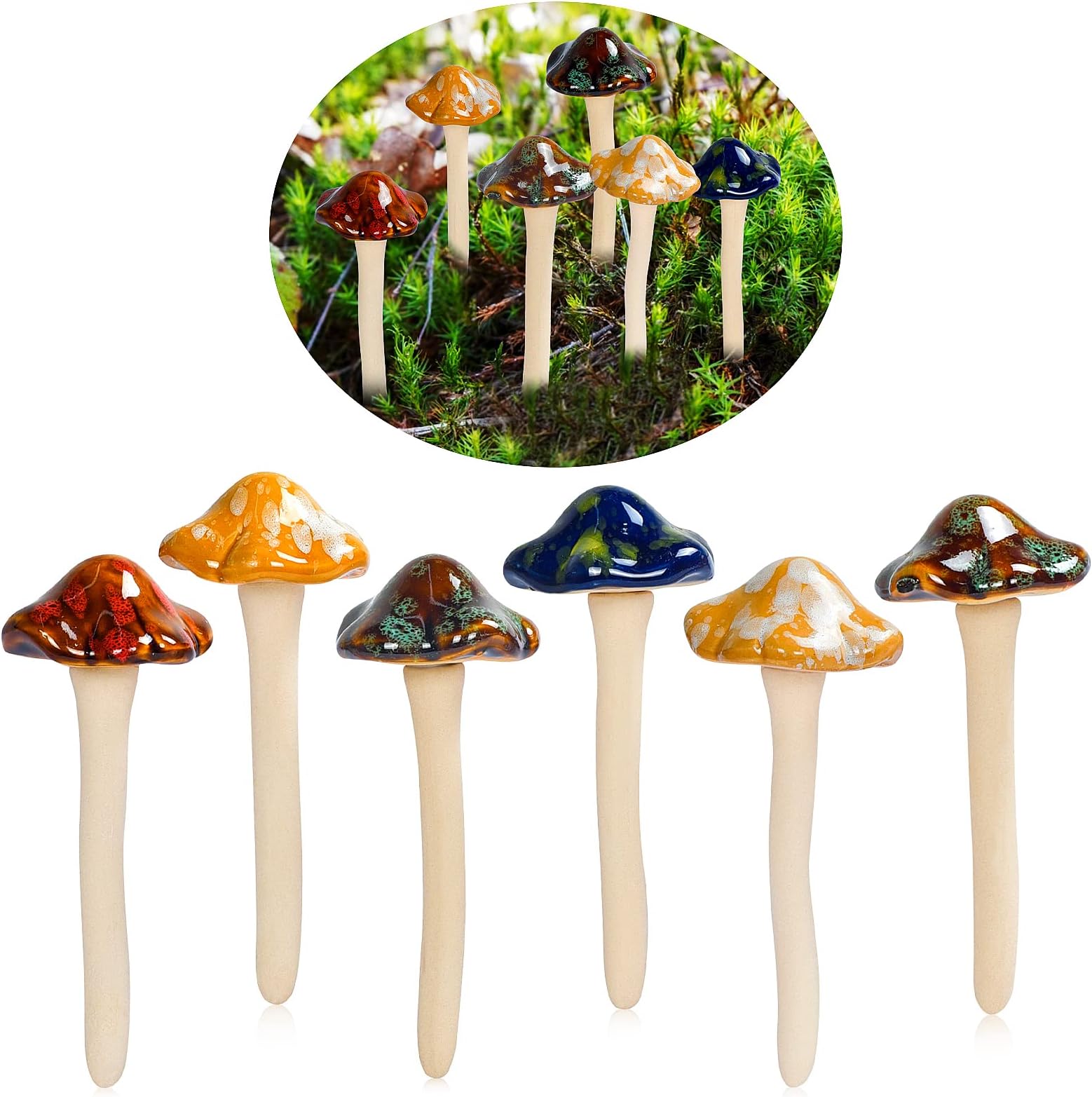 Amazon.com: FICITI Ceramic Mushrooms Figurine Garden Decor, Lawn ...