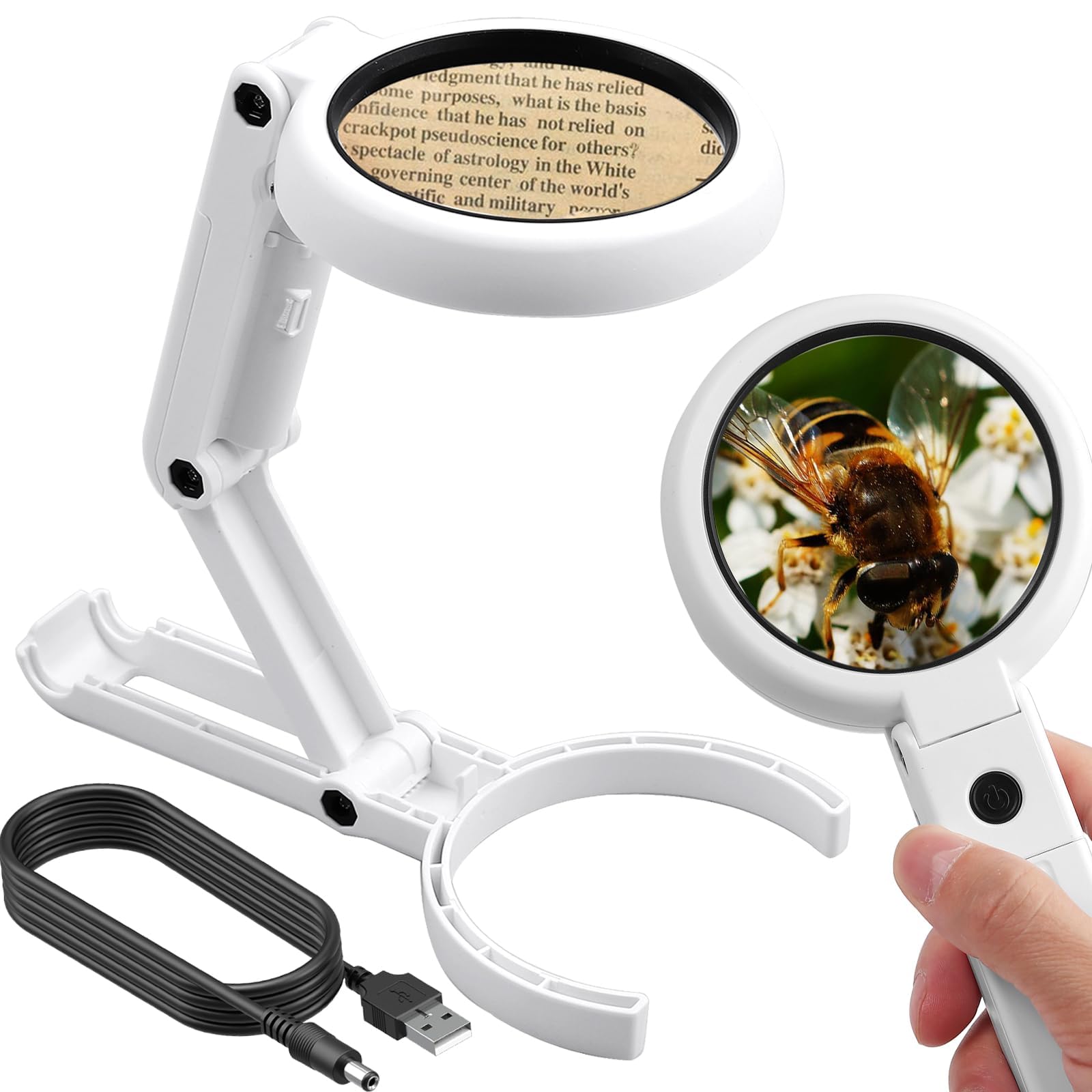eSynic Foldable Magnifying Glass Professional 2 in 1 Magnifying Glass ...