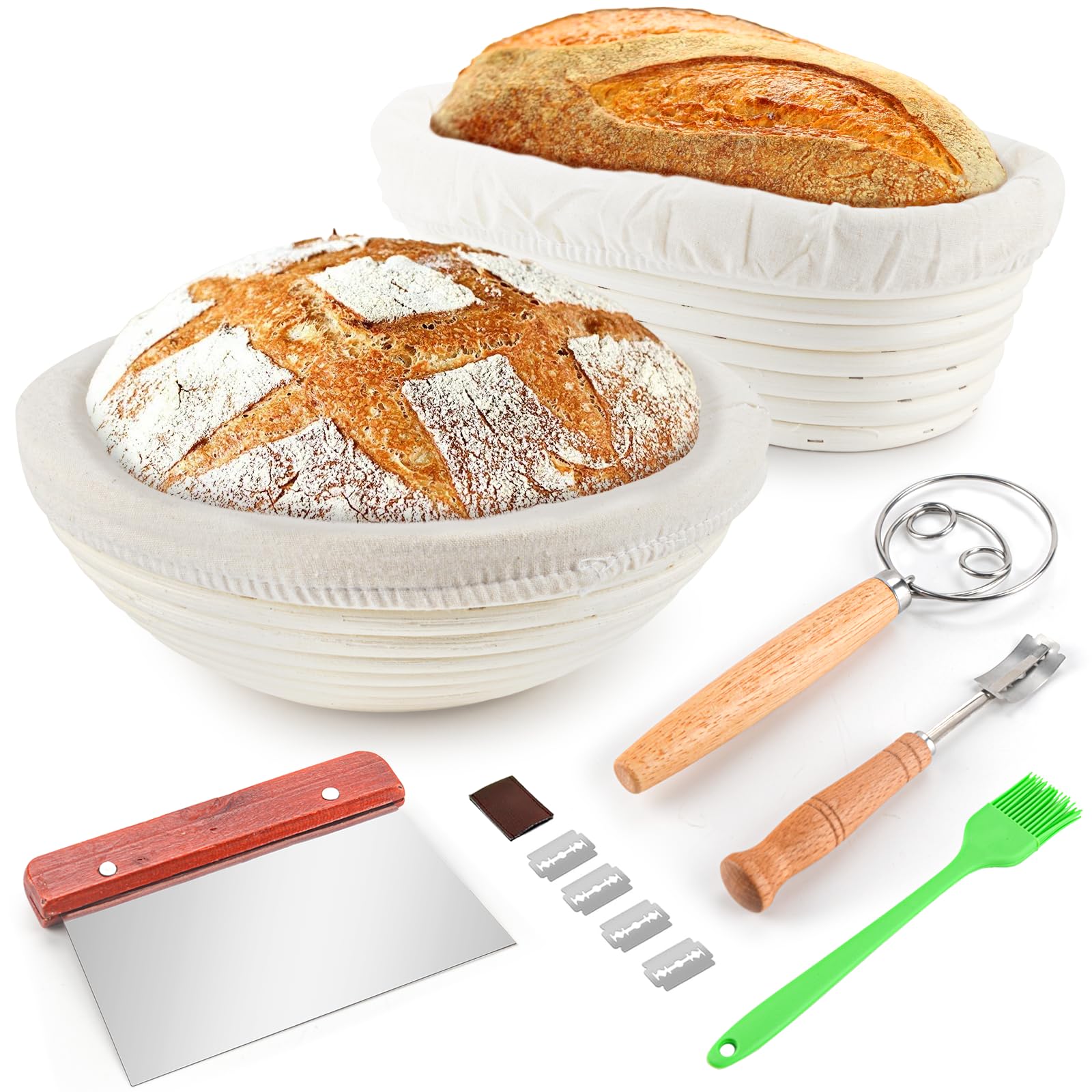 Audasi 2pcs Bread Proofing Basket Proving Basket Kit Natural Rattan ...