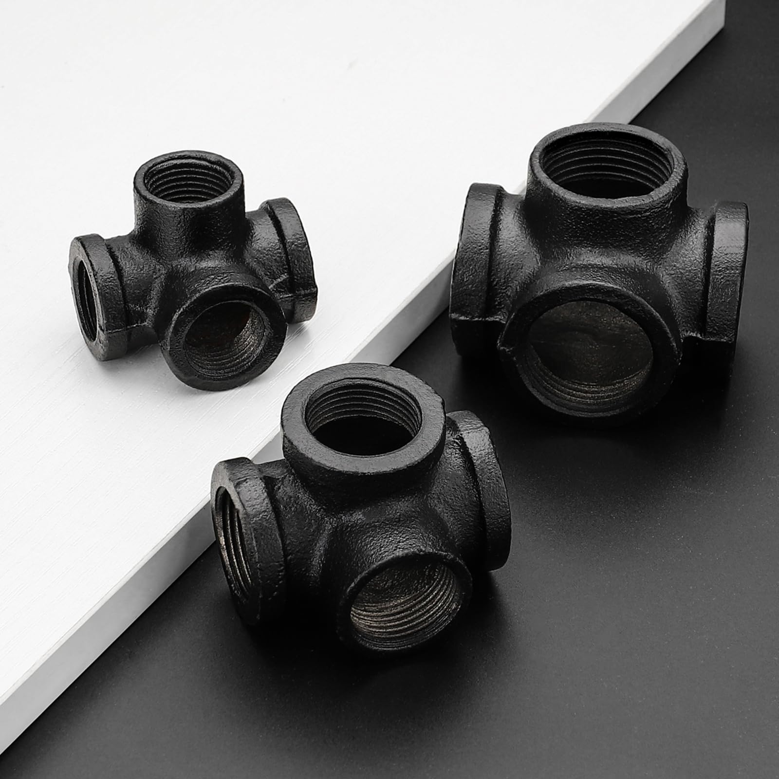 Snapklik.com : 1" Black Pipe Fittings 4-Way Side Outlet Tee - Home ...