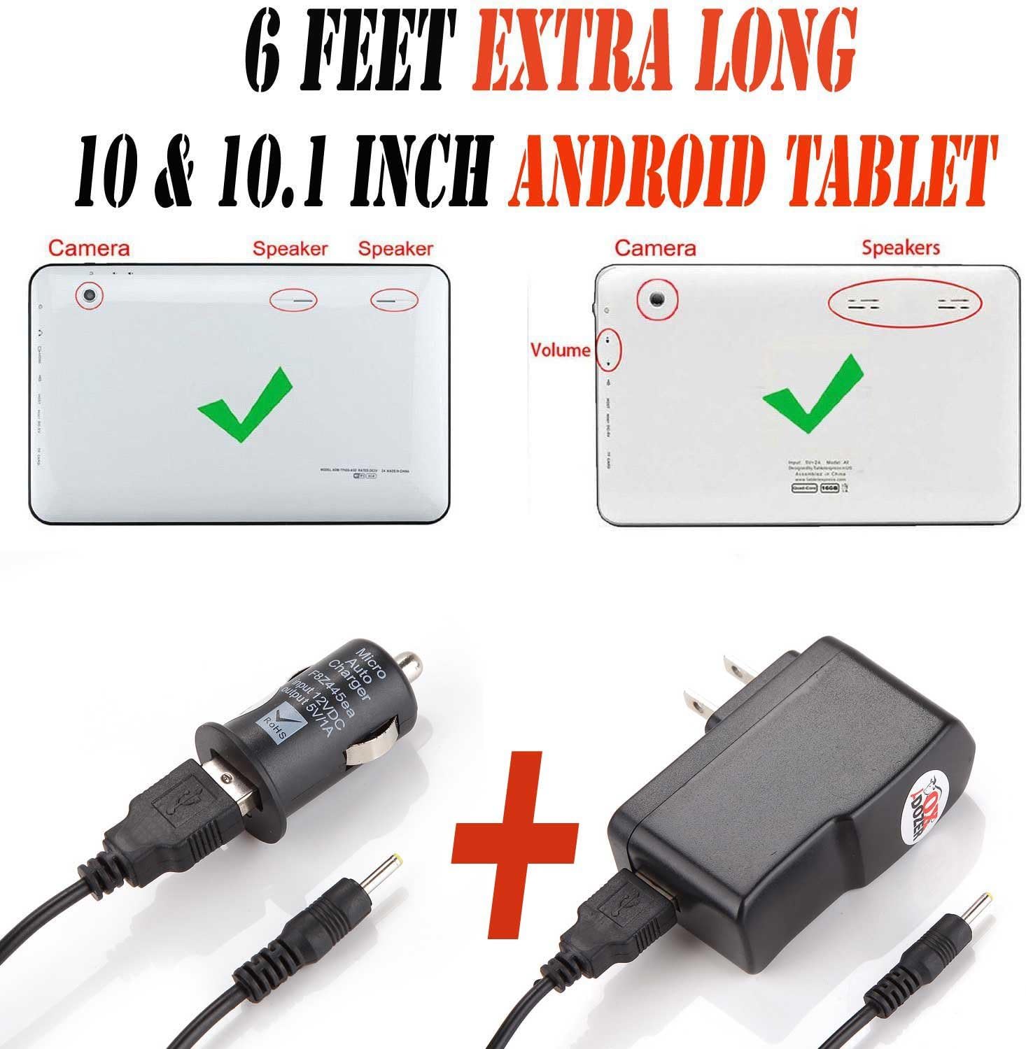 Amazon.com: 6 Feet Ac/dc Charger Adapter (6ch) for 10.1 Inch Android ...
