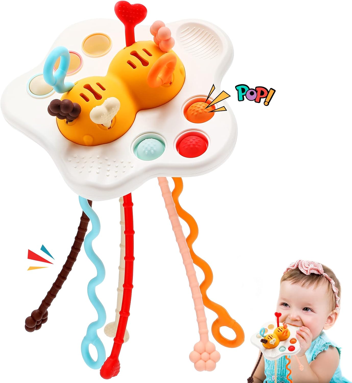 Amazon.com: Vrbort Sensory Baby Toys, Silicone Pull String Toy for ...