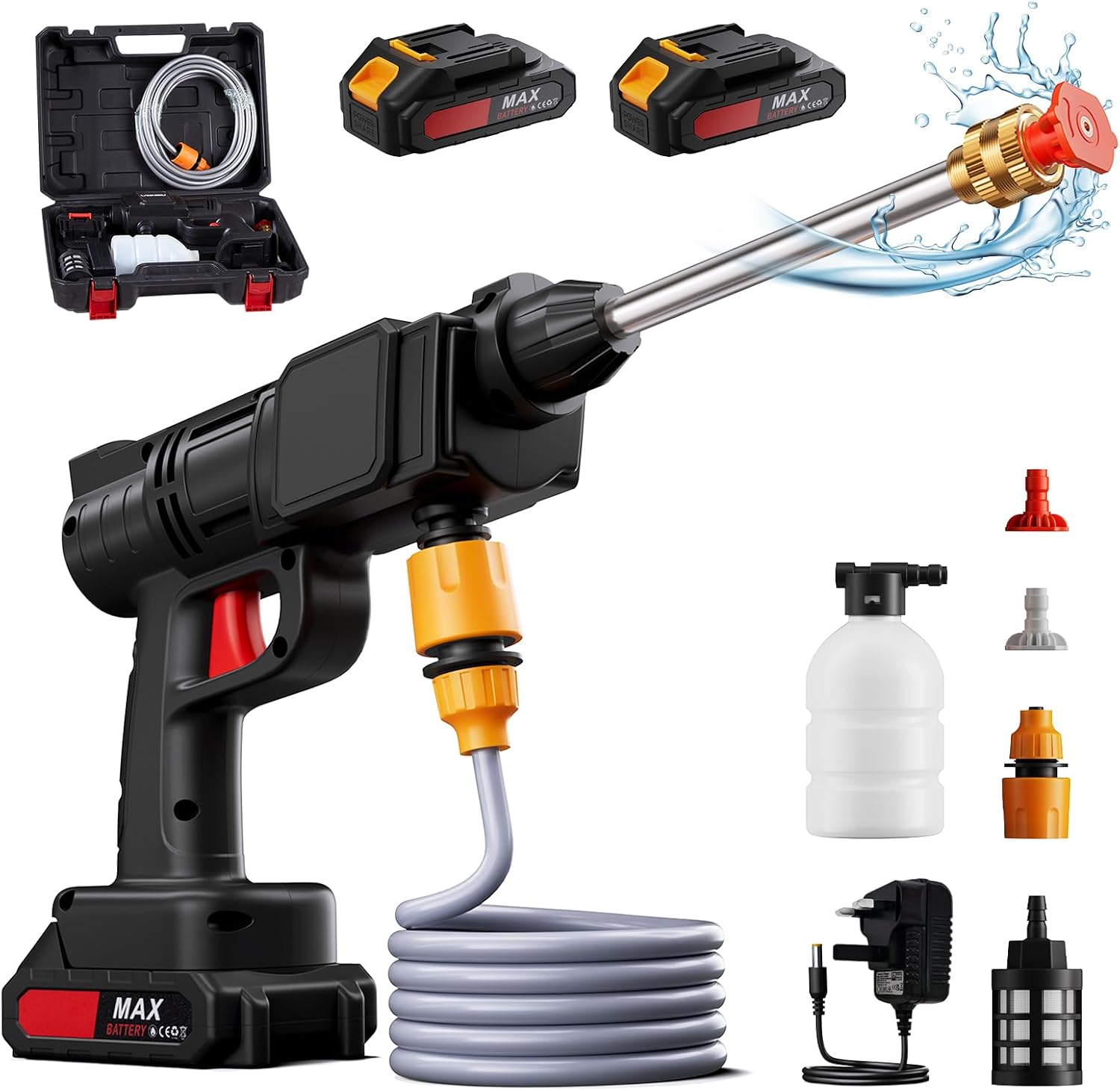 DKIEI Cordless High Pressure Washer, Portable 21V*2 Battery Power ...