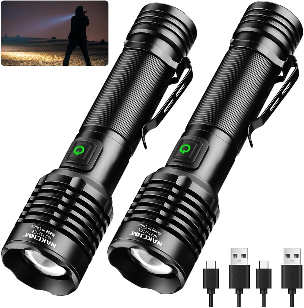 TrixHub Small Rechargeable Flashlight 2-Pack, High Lumens Super Bright ...