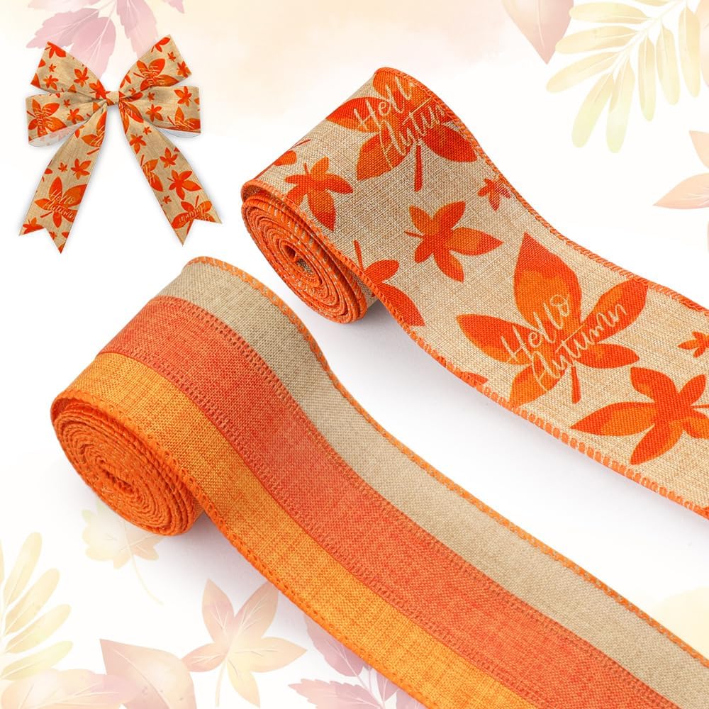 Amazon.com: Estivaux 2 Rolls Fall Ribbons for Crafting, Thanksgiving ...