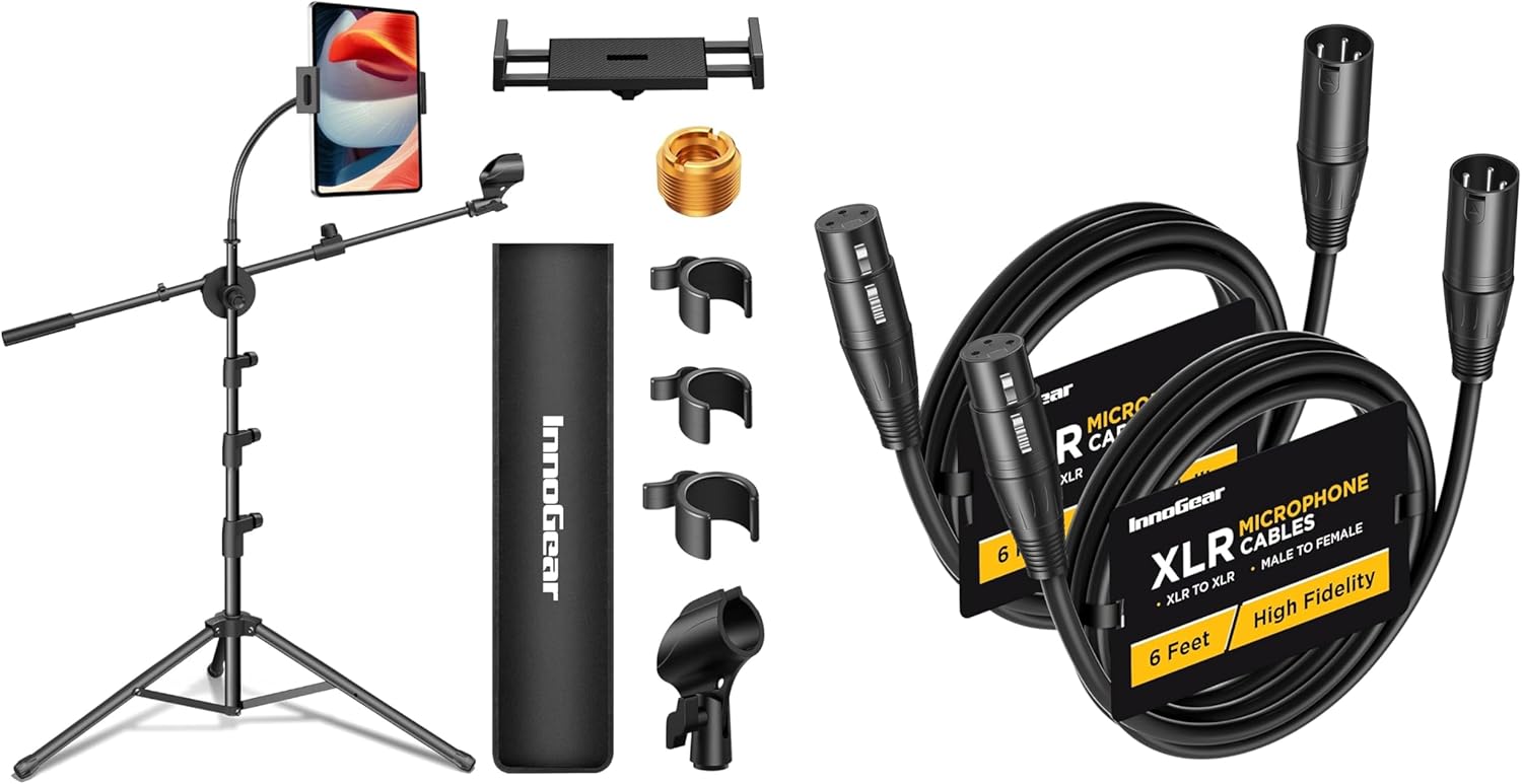 Amazon.com: InnoGear Mic Stand, 6 in 1 Microphone Stand Floor with Tablet Phone Holder & 6 Feet ...