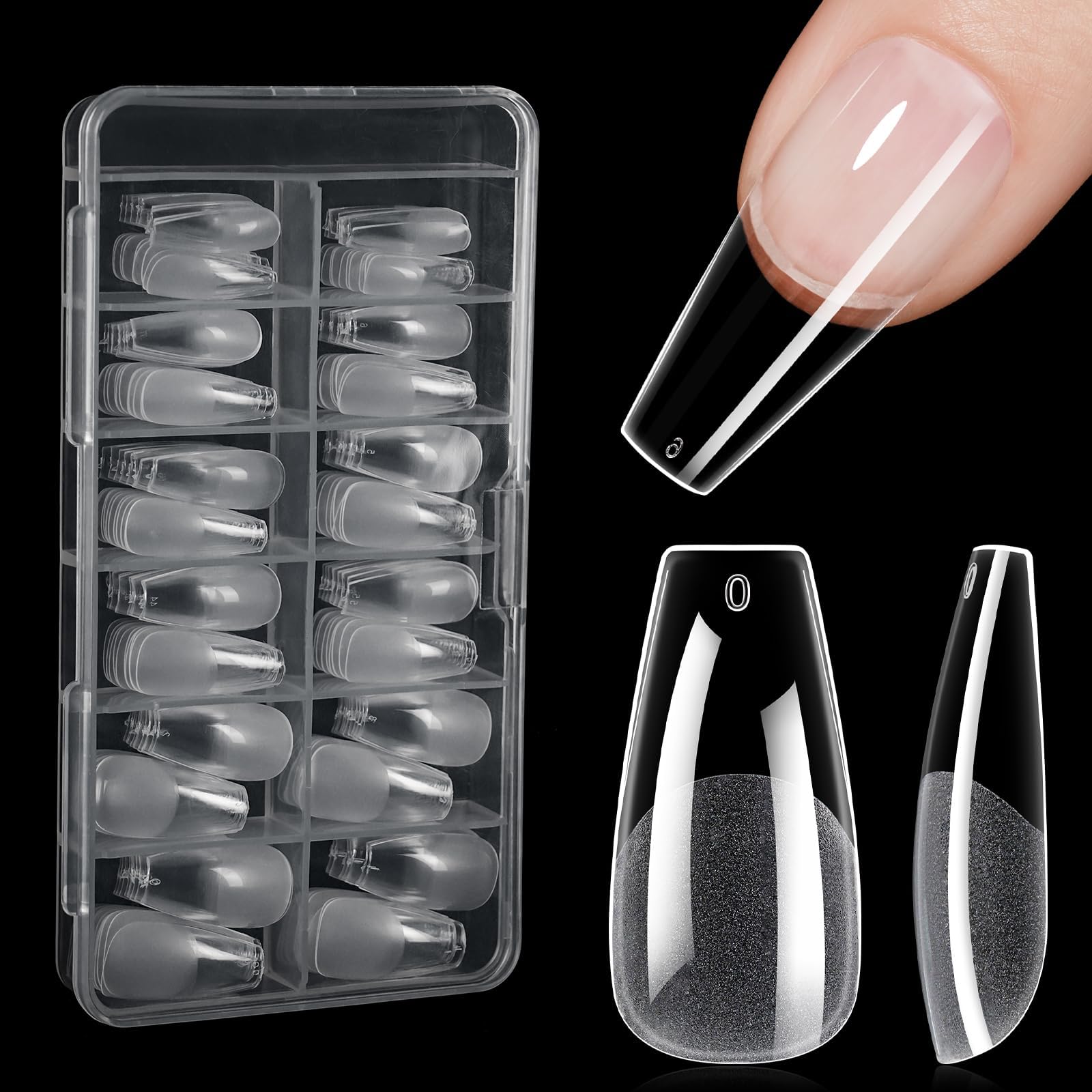 Amazon.com: AILLSA Medium Coffin Nail Tips Soft Gel Half Matte Full ...